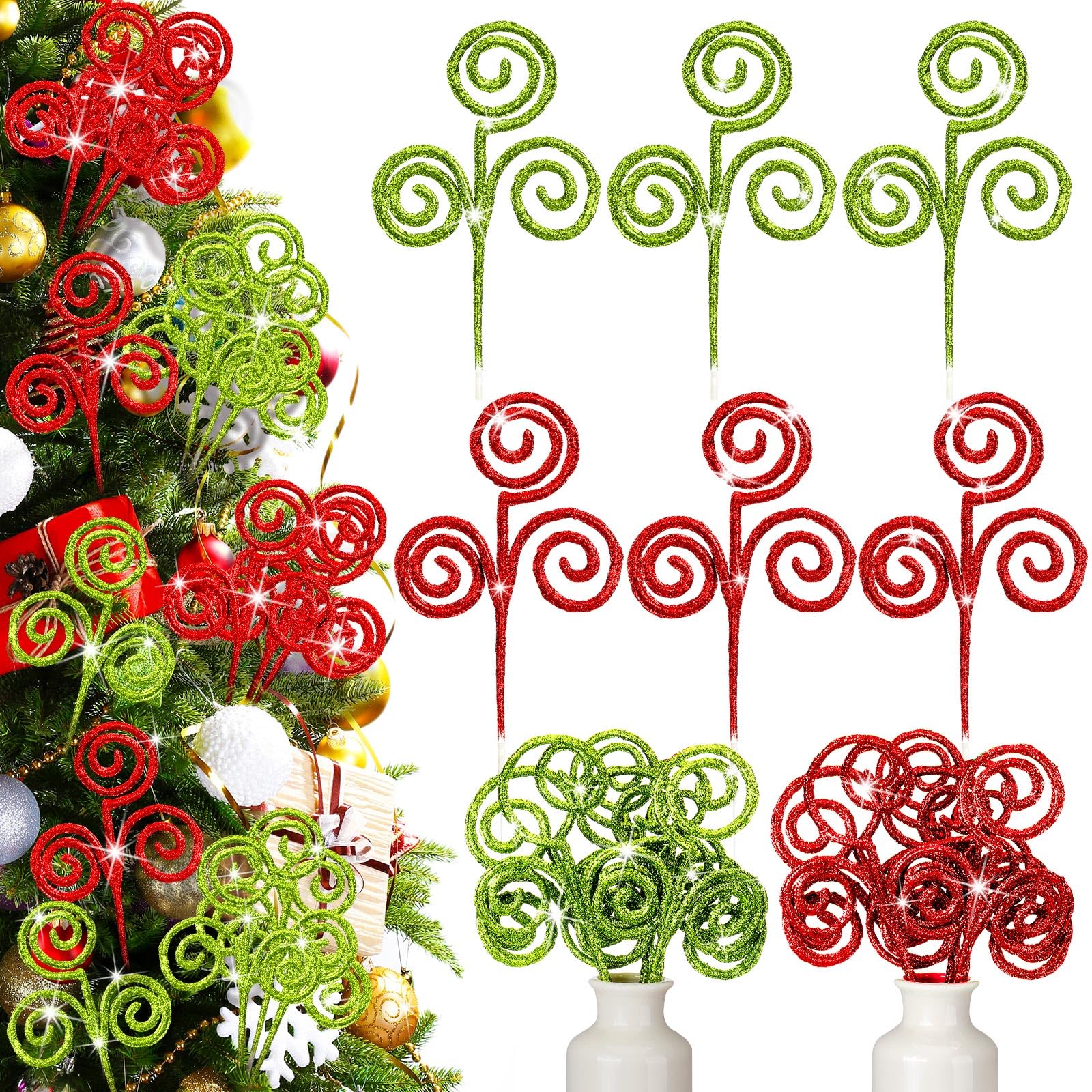 Amazon.com: Kasyat 50 Pcs Red Green Christmas Tree Picks 12" Candy ...