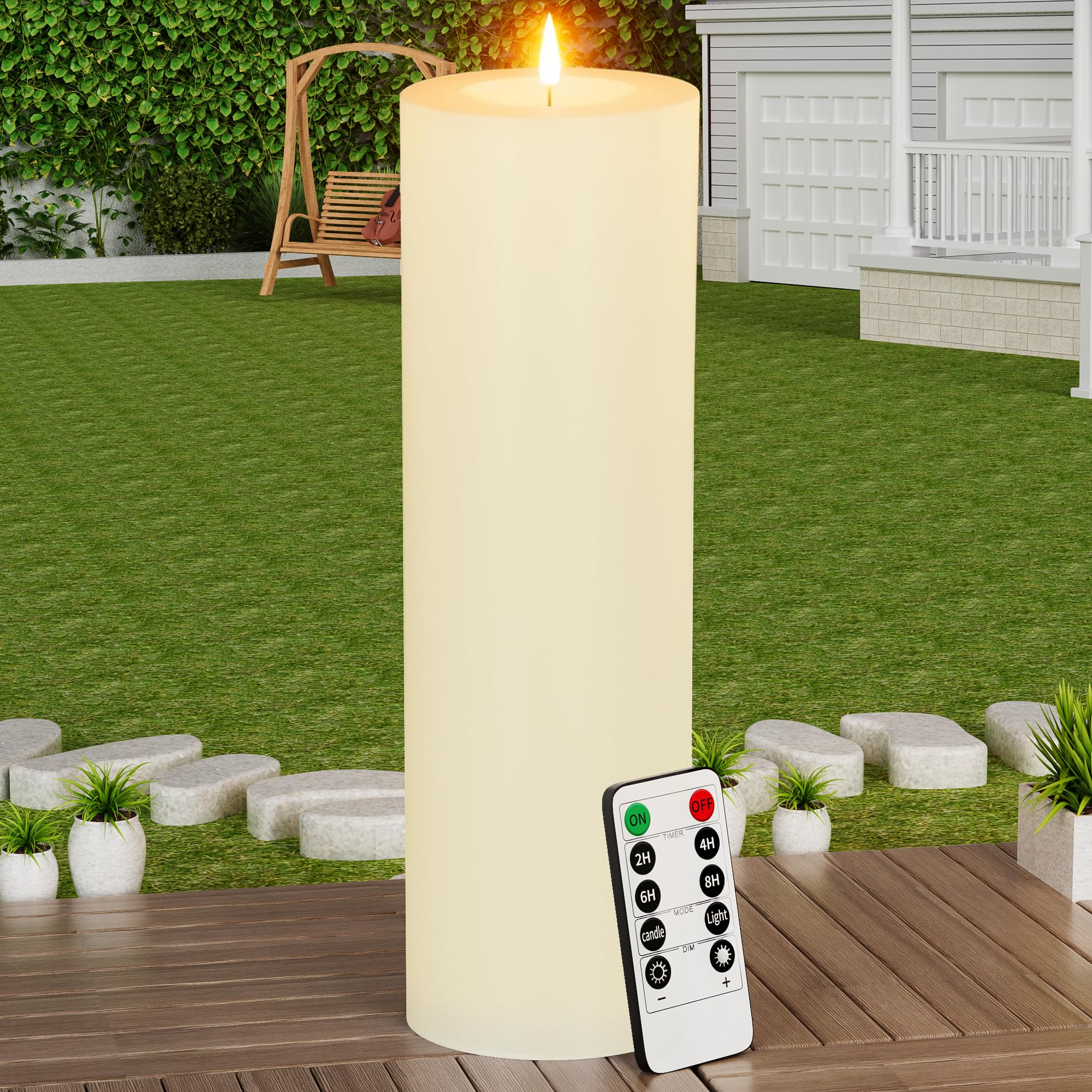 14" x 4" Large Outdoor Candle with Timer Waterproof Flickering LED ...