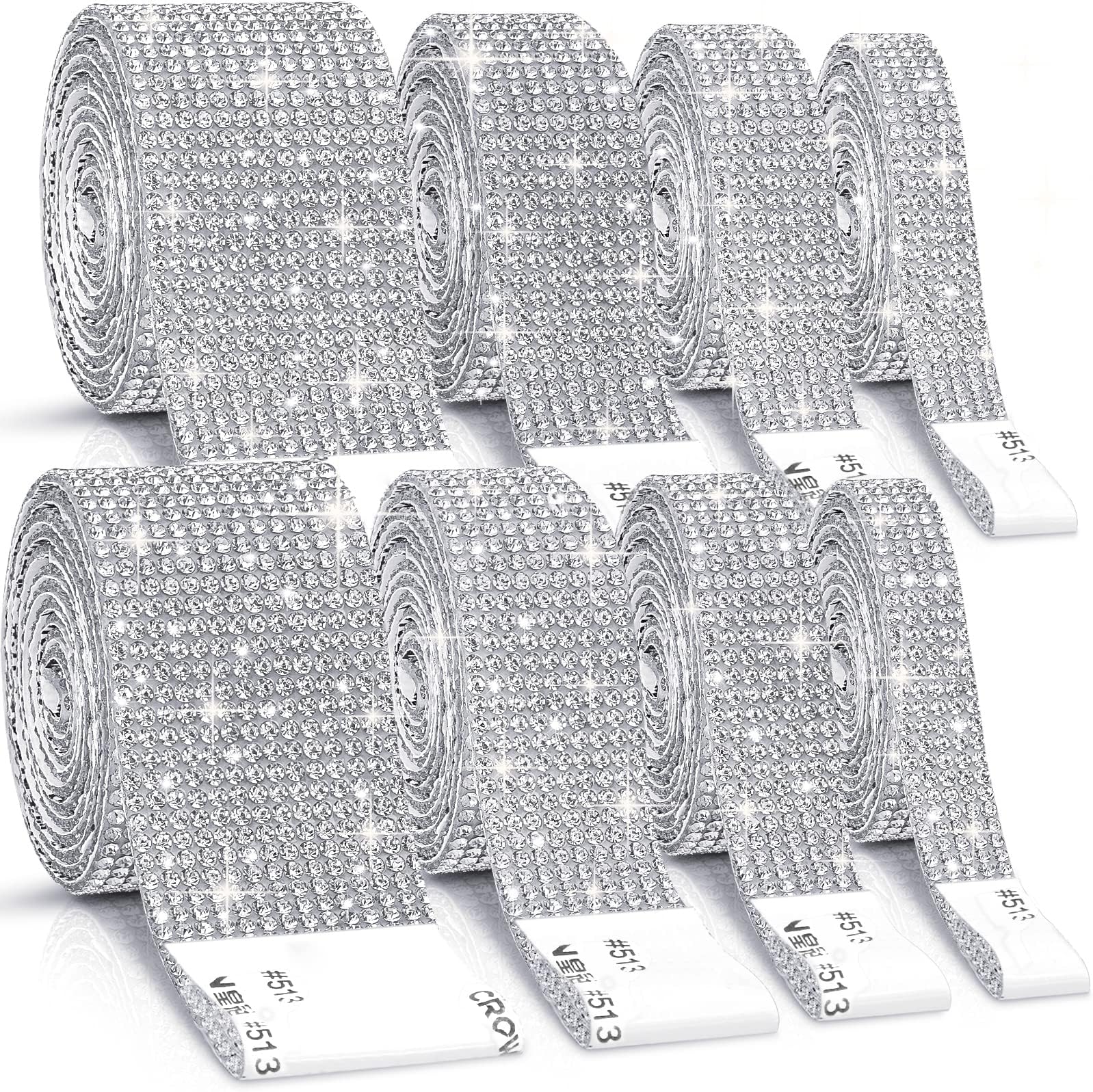 Amazon.com: Cludoo 10 Rolls Rhinestone Ribbons,10 Yard Silver Self ...
