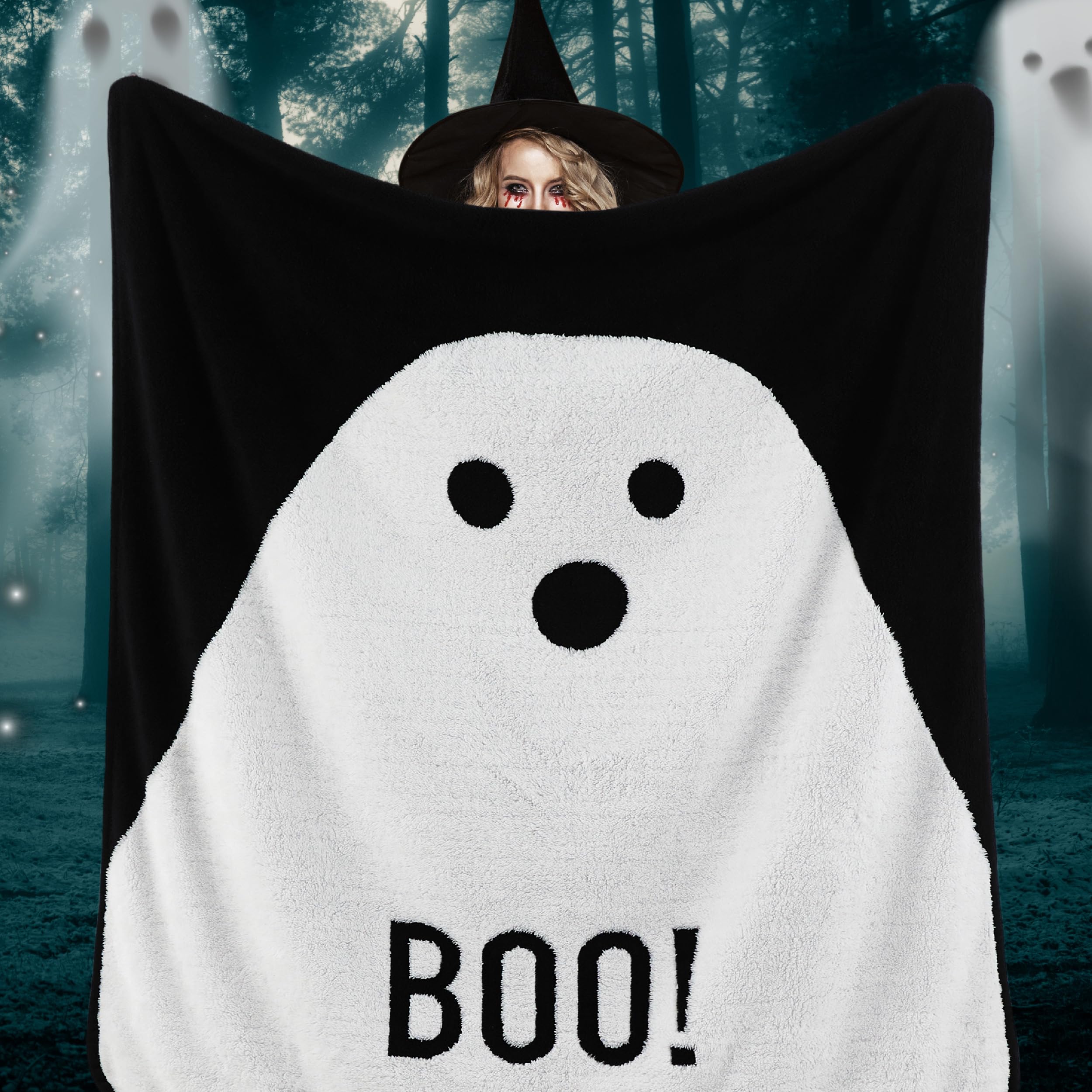Amazon.com: Bedsure Halloween Fleece Throw Blanket - Printed Ghost ...