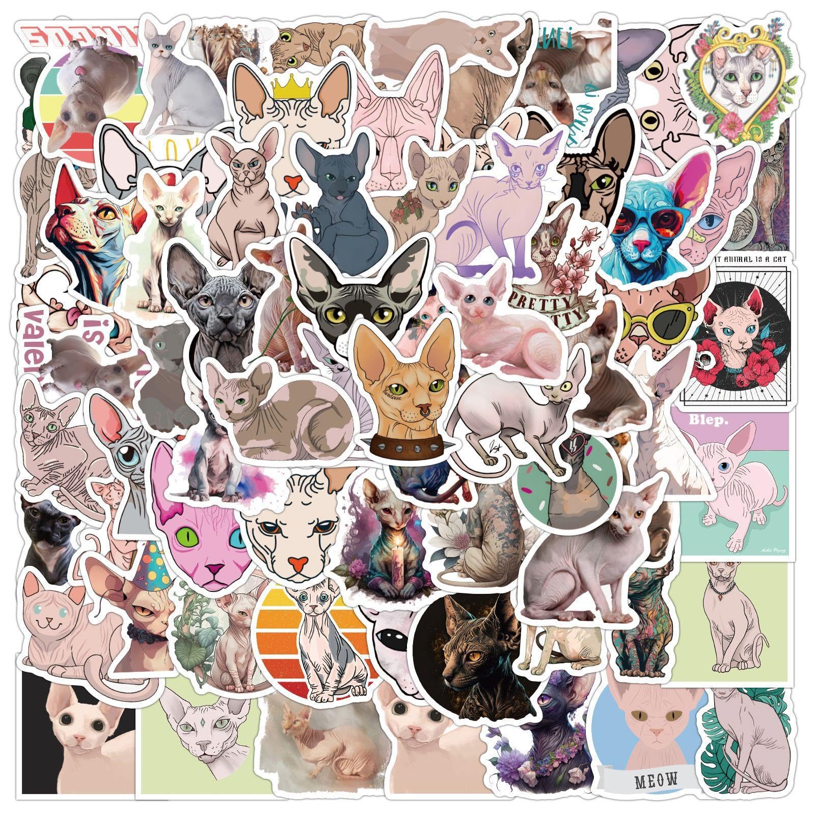 Amazon.com: 110pcs Sphynx Cat Stickers Cute Aesthetic Caroon Vinyl ...
