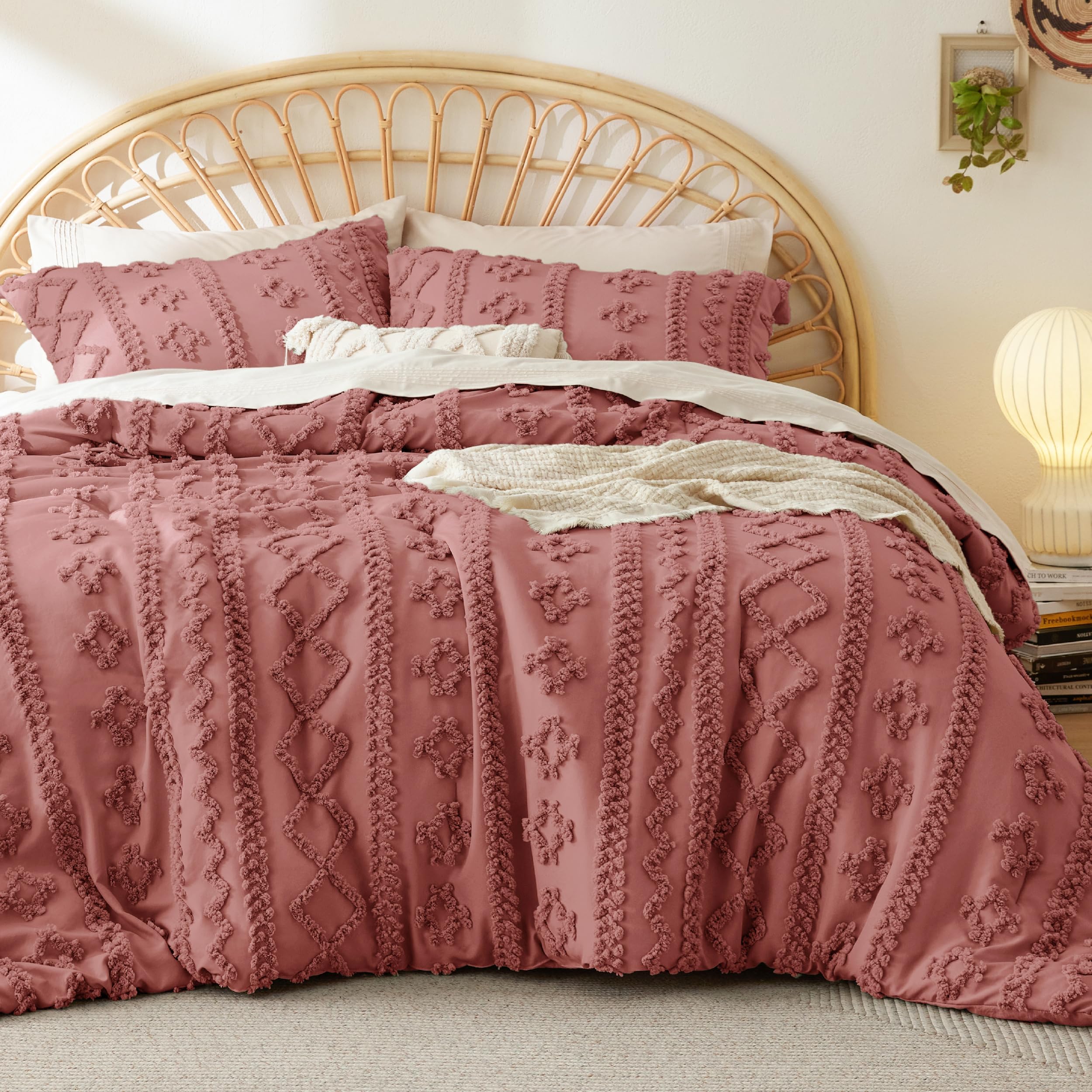 Amazon.com: Bedsure Tufted Boho Comforter Set King Size - Grayish Pink ...