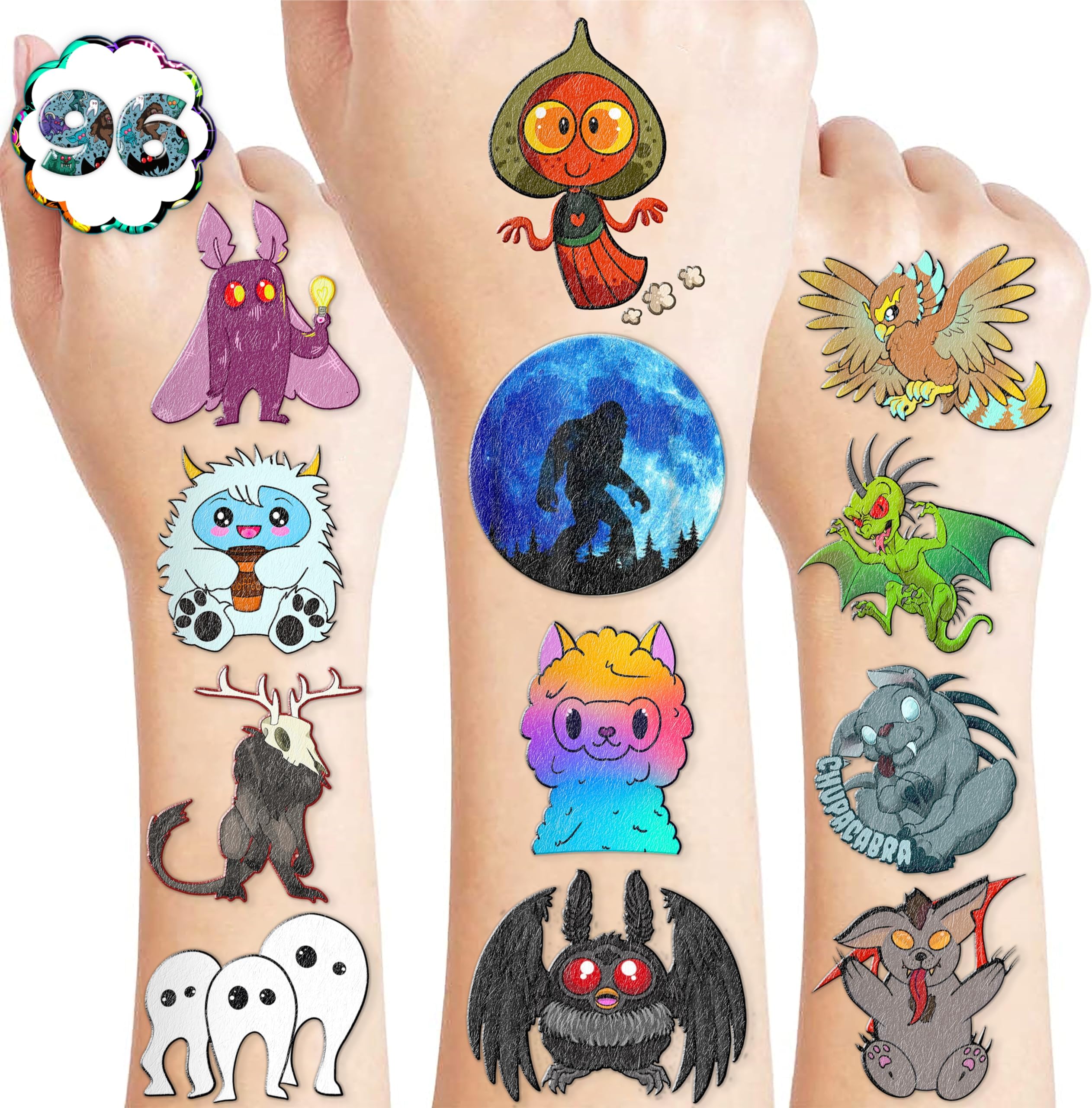 Amazon.com : 96PCS Cute Cryptid Temporary Tattoos Themed Birthday Party ...