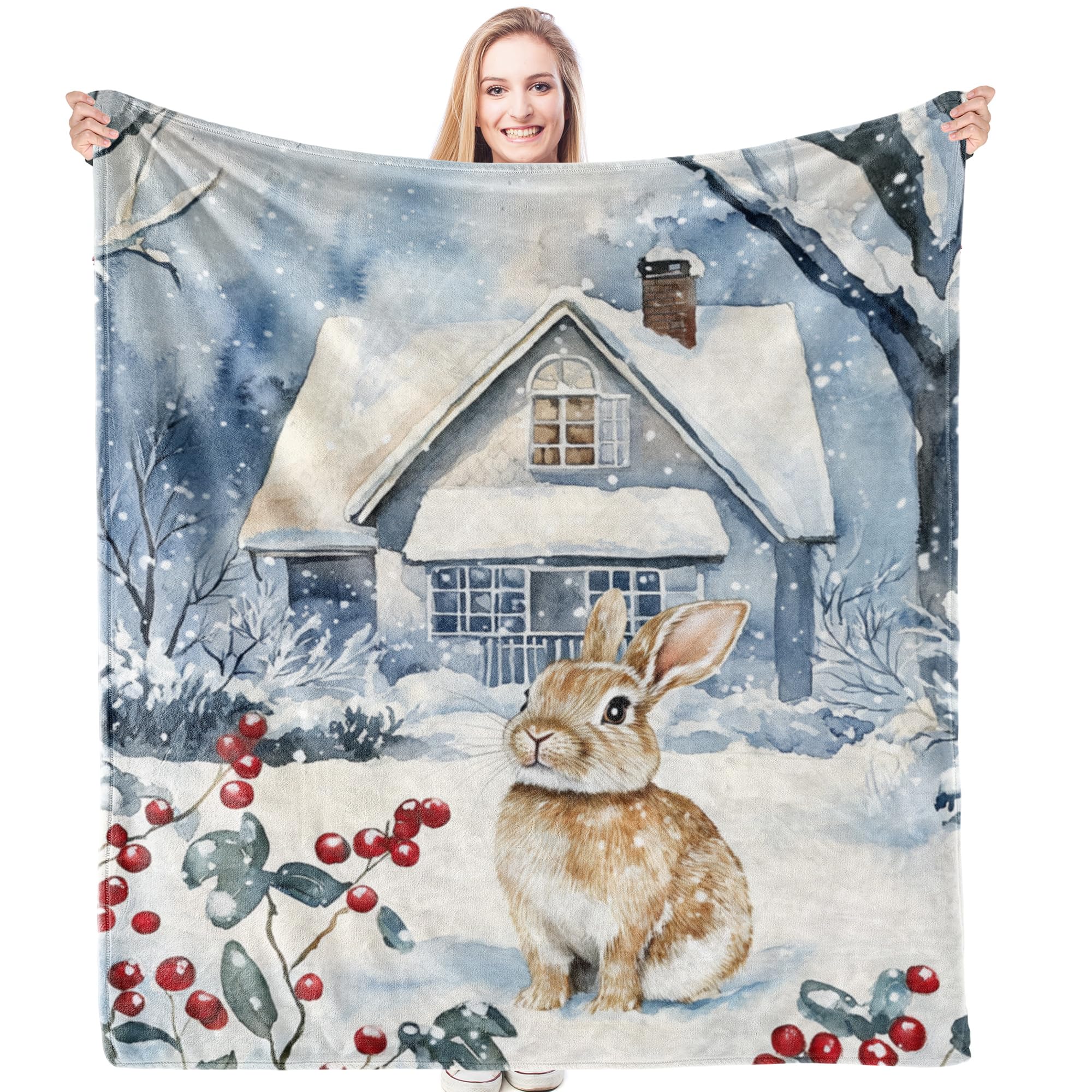Amazon.com: HIWX Rabbit Blanket, Christmas Throw Blanket, Winter ...