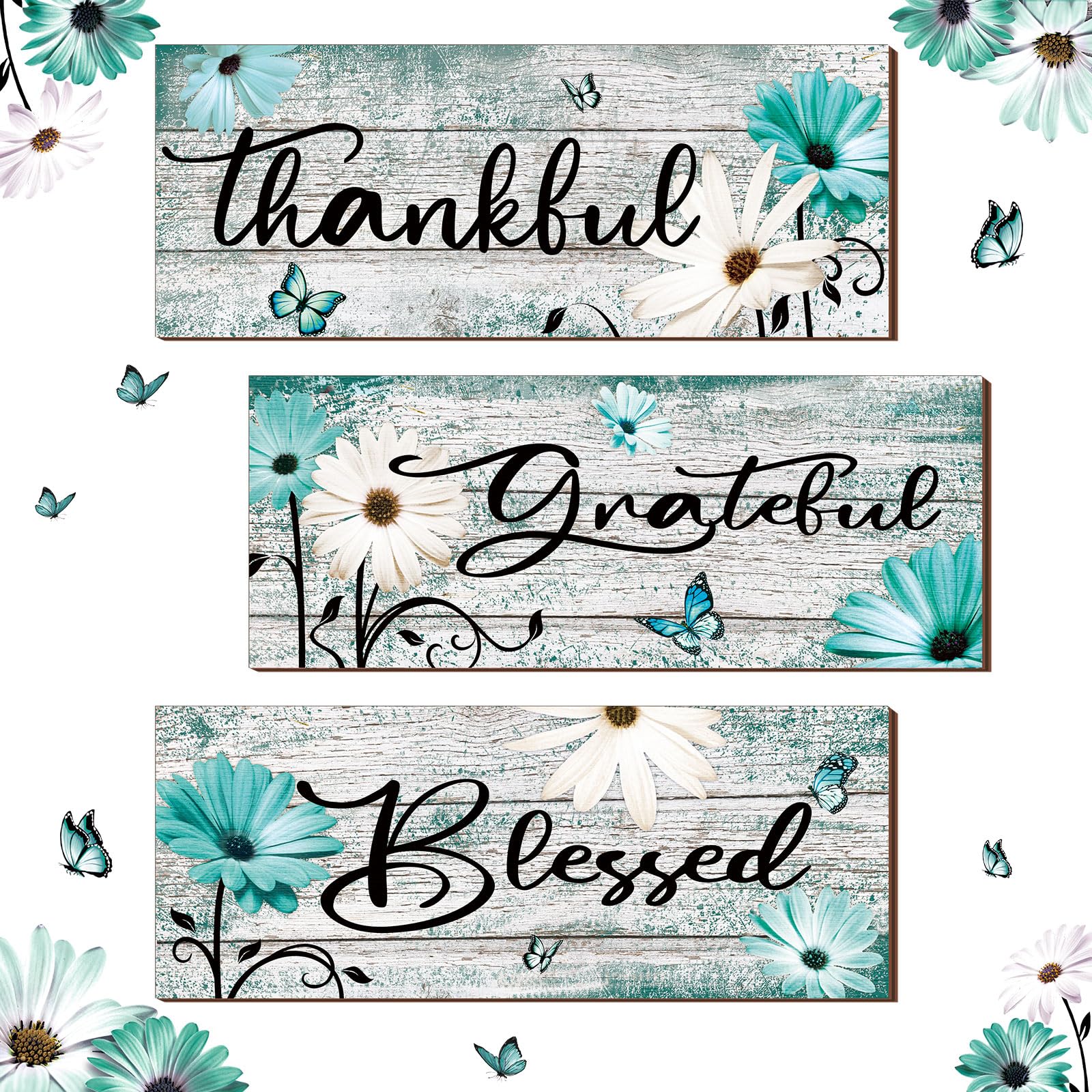 Amazon.com: Tradder 3 Pcs Thankful Grateful Blessed Wall Decor Farmhouse Daisy Wall Art for ...