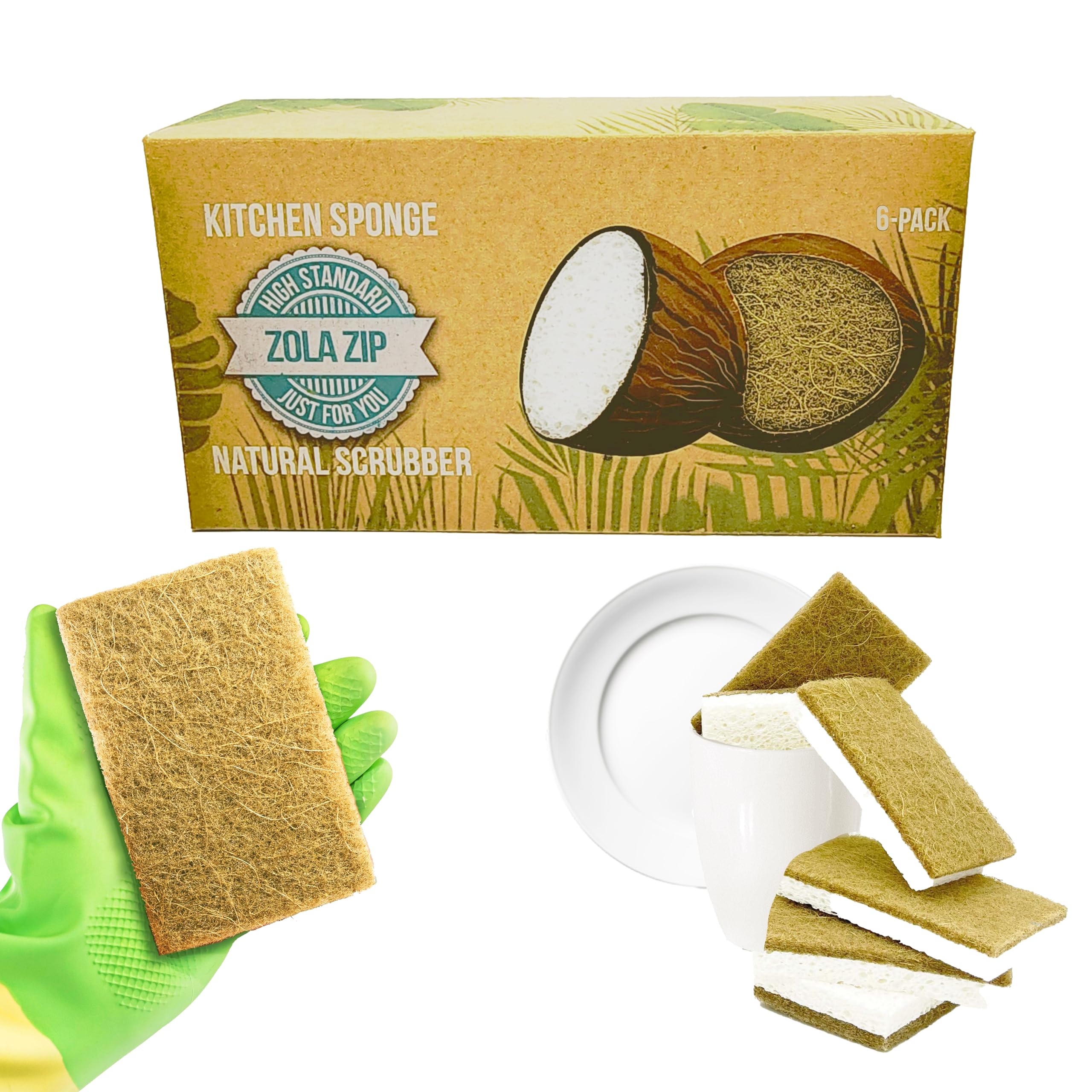 Amazon.com: Natural Kitchen Sponges Compostable Cellulose and Coconut ...