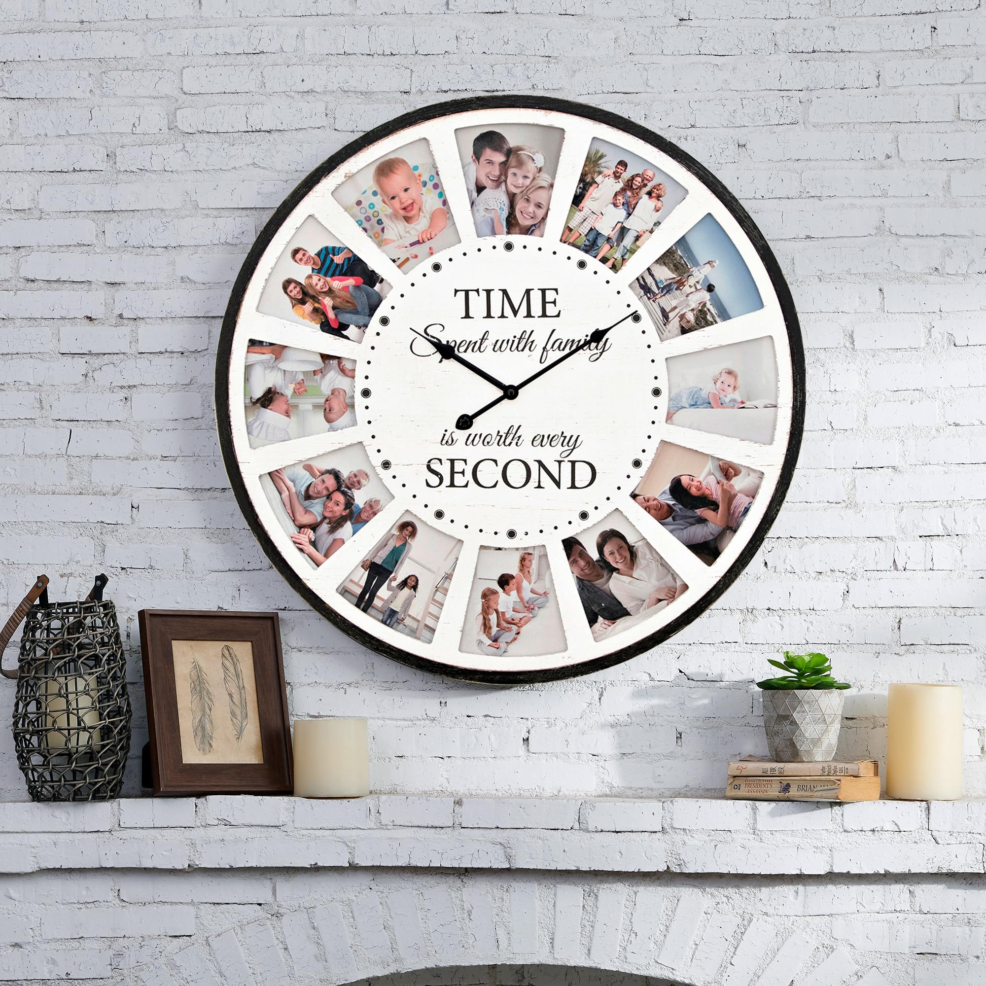 Amazon.com: UPPER DECOR Large Wall Clock with Picture Frames Collage ...