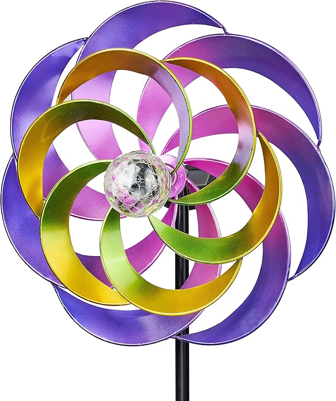 Fawgold 57 Inch Solar Wind Spinners with Metal Garden Stake, Outdoor ...