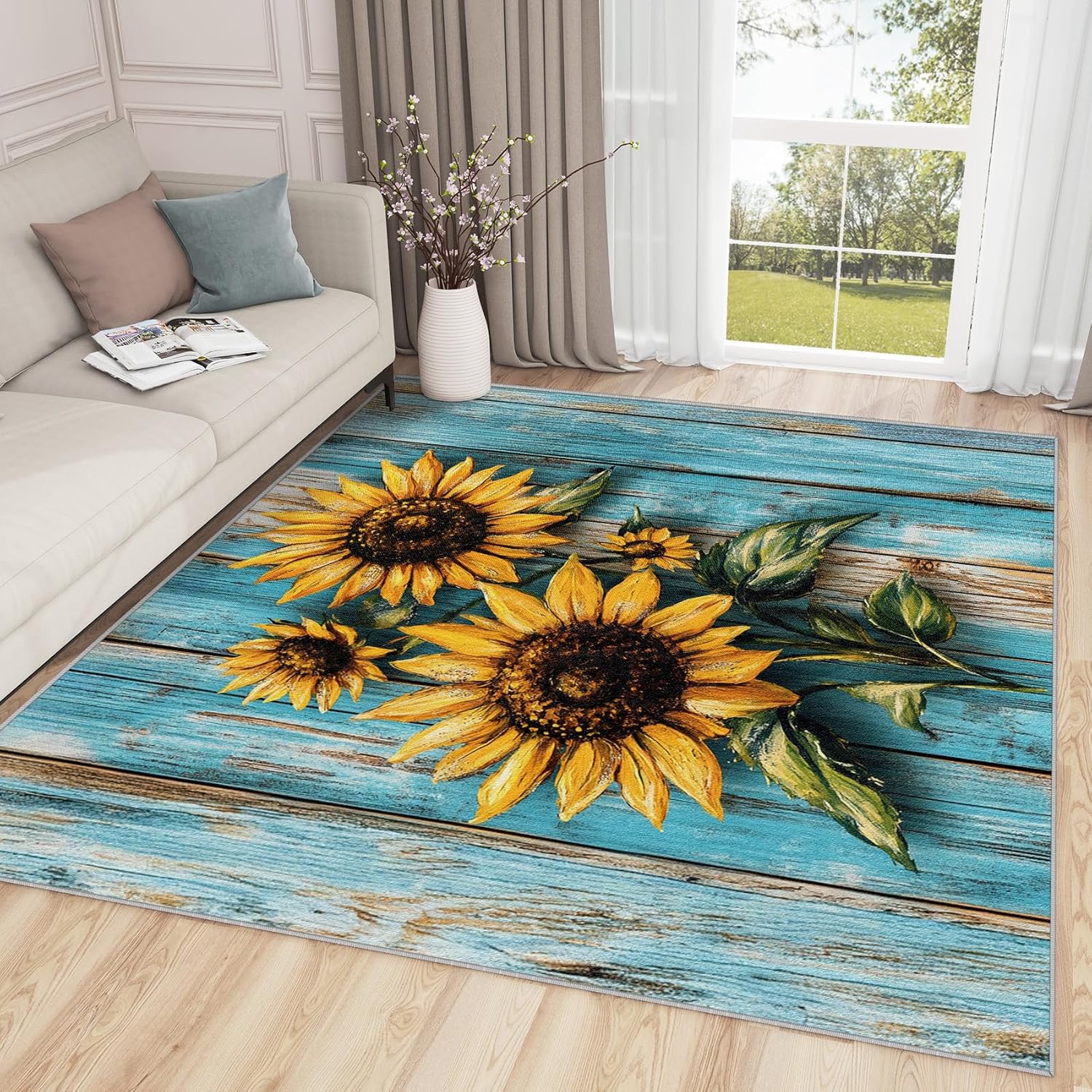 Amazon.com: Sunflower Kitchen Rugs - Sunflower Rug, 5x6 Area Rug ...