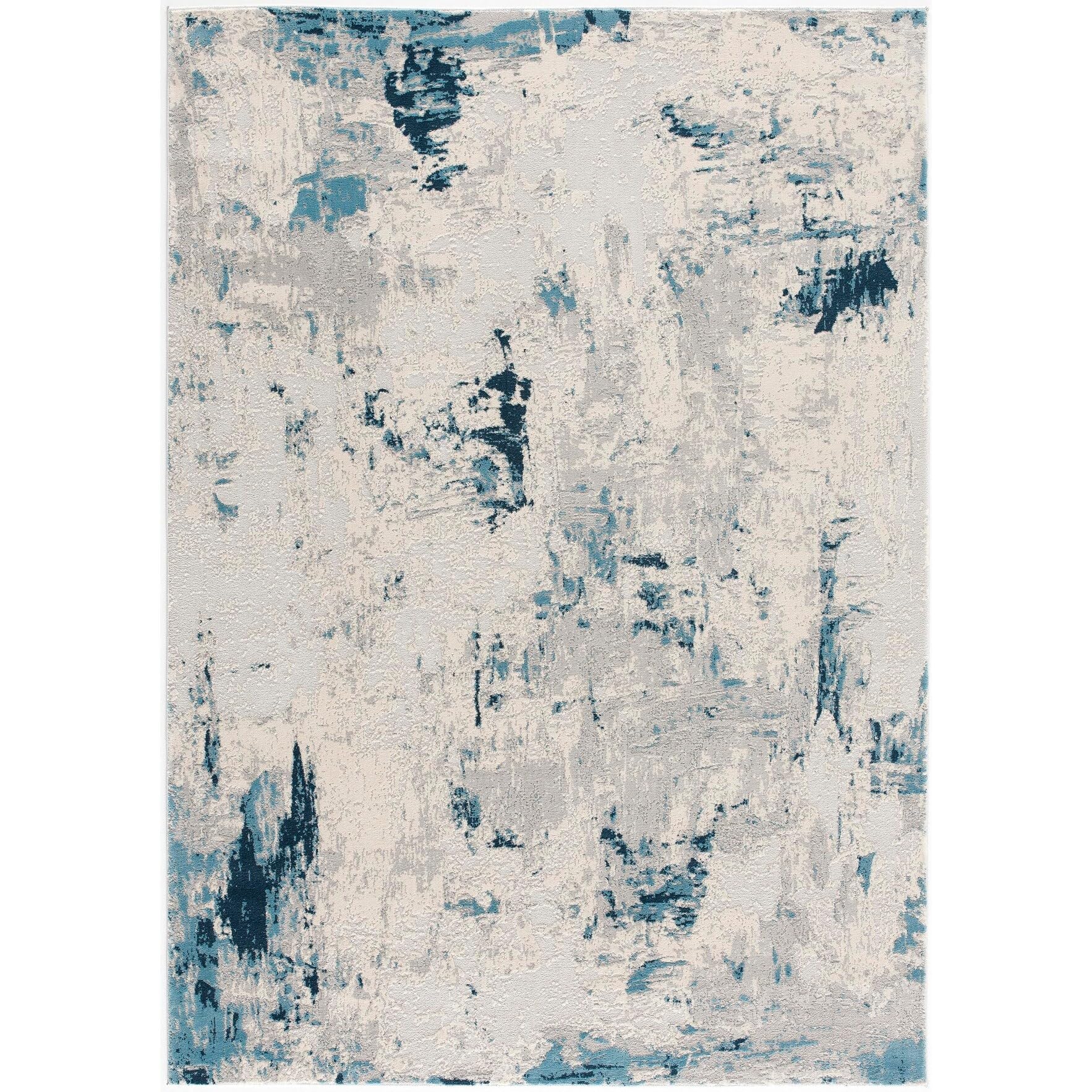 Vogue Contemporary Abstract Blue Cream Indoor Runner Rug for Entryway ...