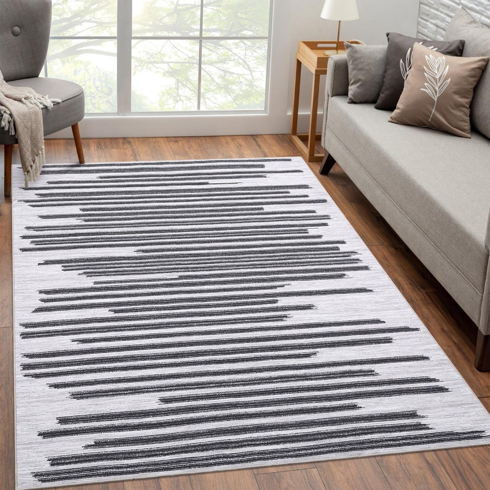 Large Area Rug 8X10 Bohemian Rug Modern Berber Stripe Area Rug Non Slip ...