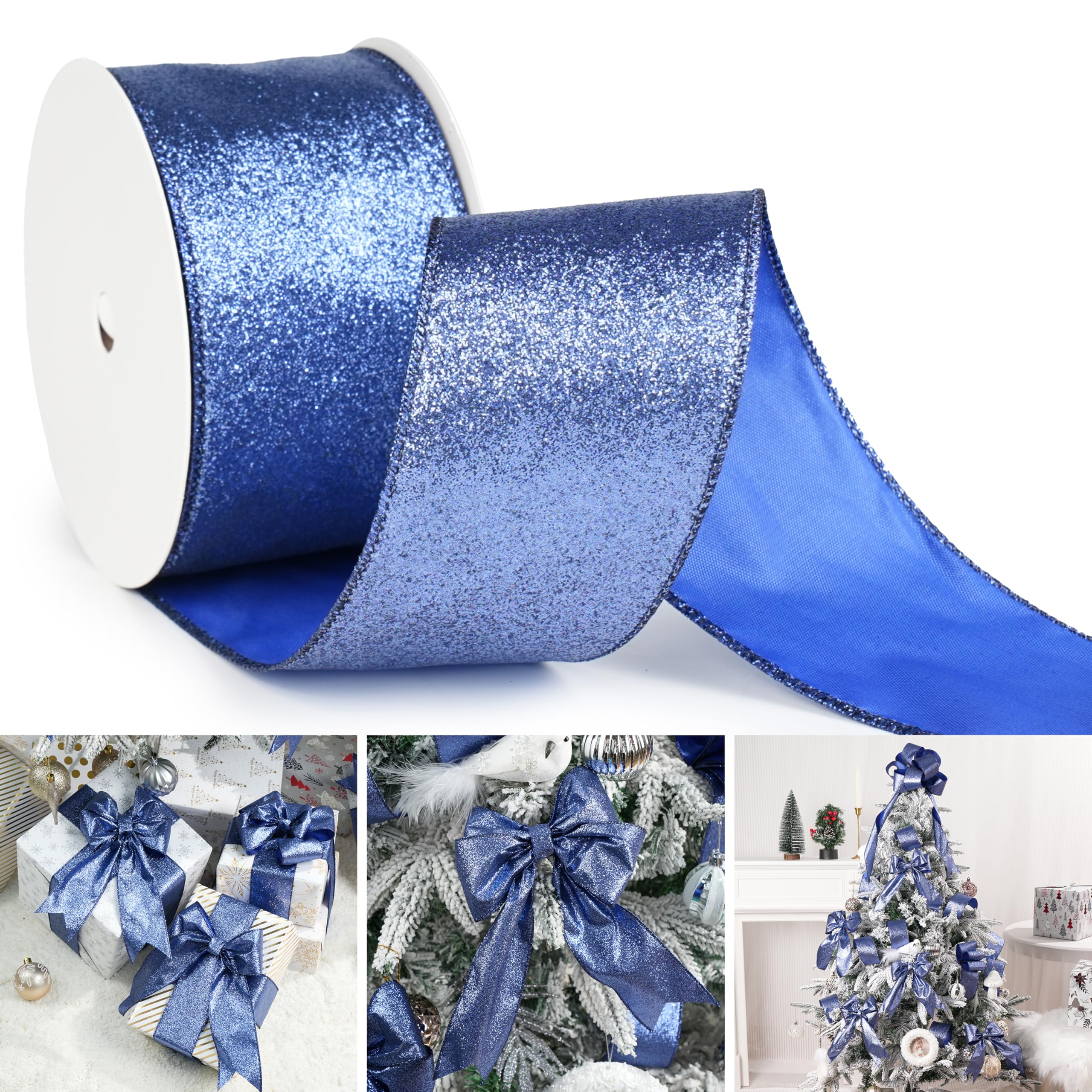 Amazon.com: DINDOSAL Dusty Blue Glitter Wired Ribbon 2.5" x 10 Yards ...