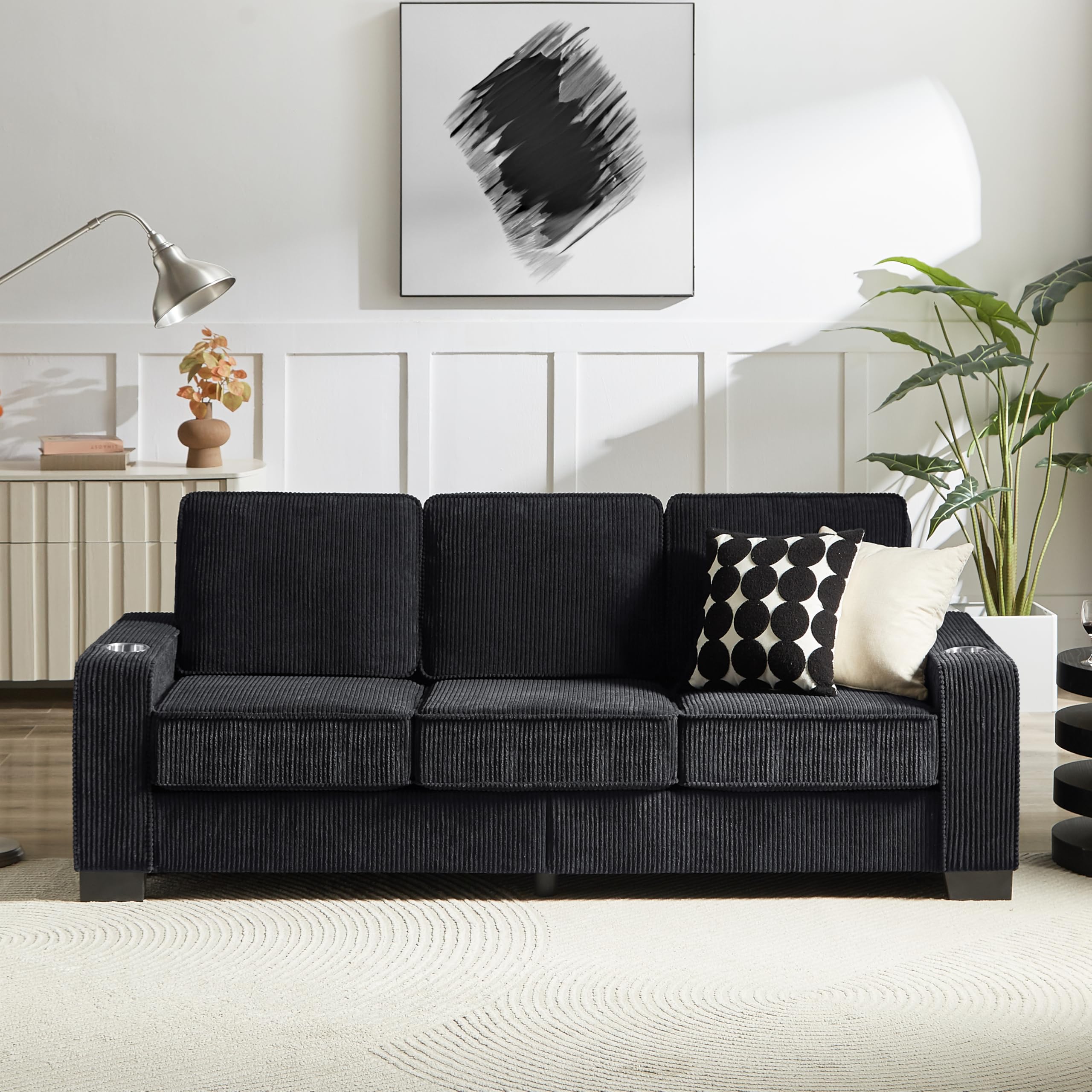 Amazon.com: FANYE 3 Seaters Sectional Sofa Living Room Couch,Modern Soft Corduroy Upholstered ...