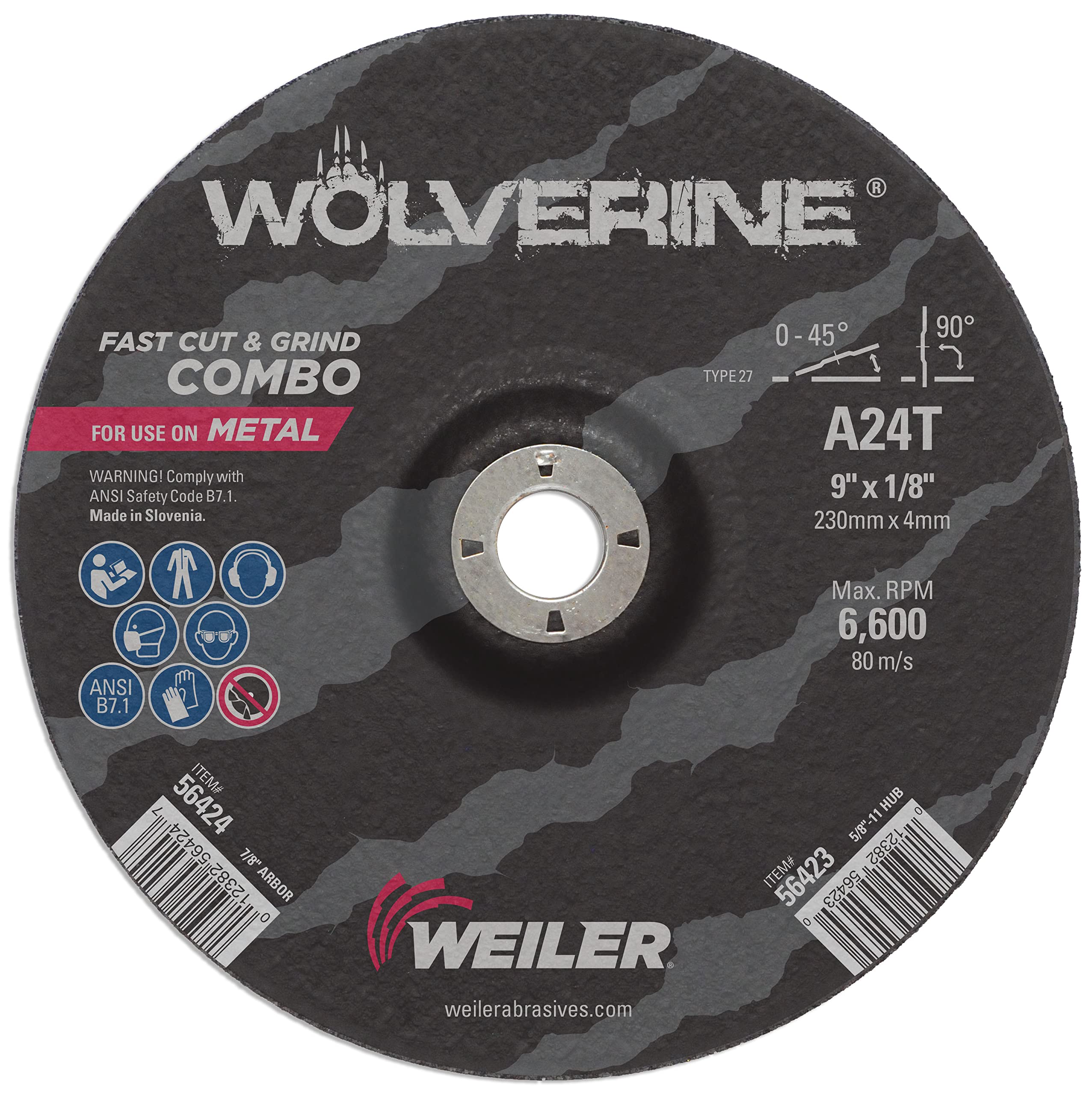 Snapklik.com : Weiler 56424 Wolverine Type 27 Cut And Grind Combo Wheel ...