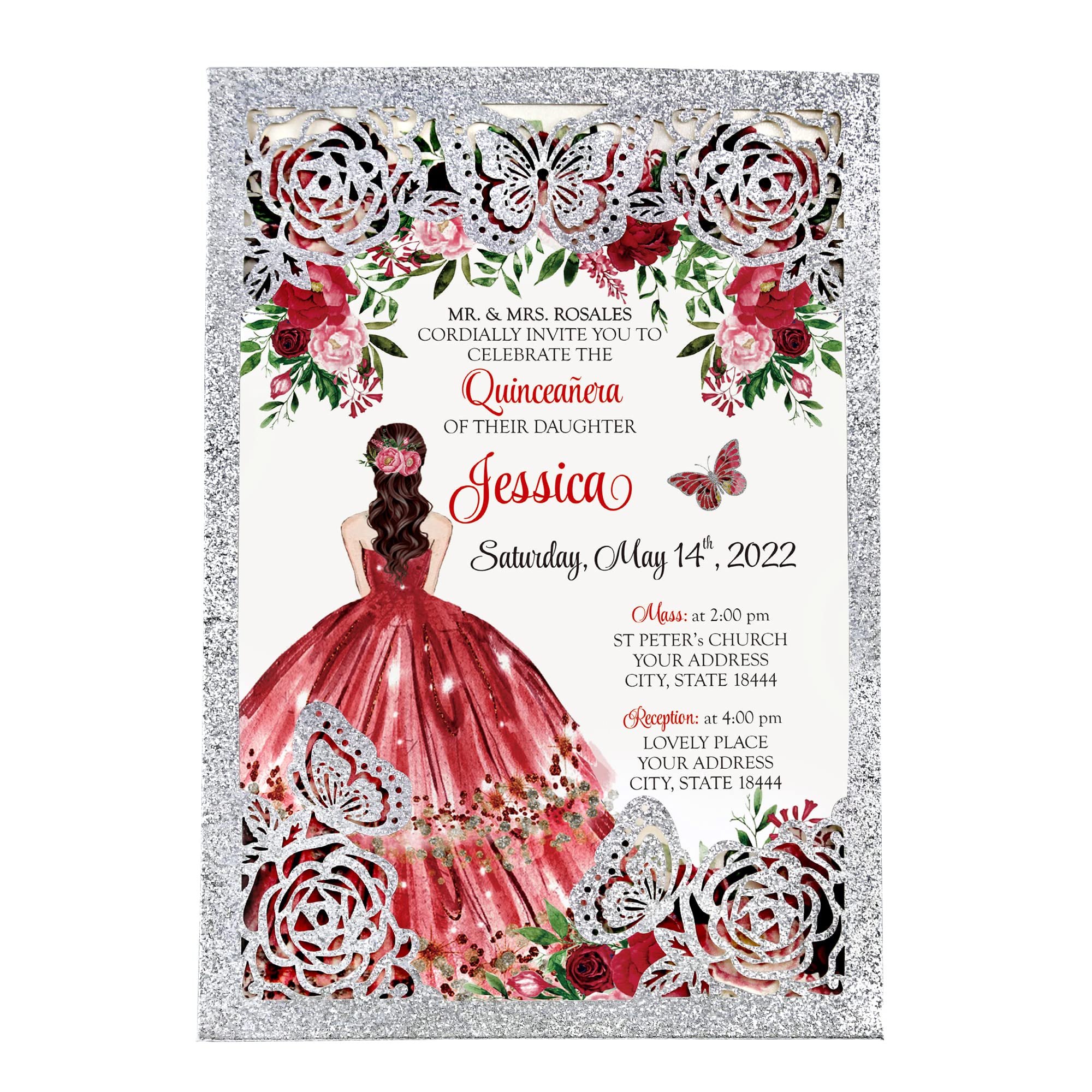 Red And Black Quinceanera Invitations