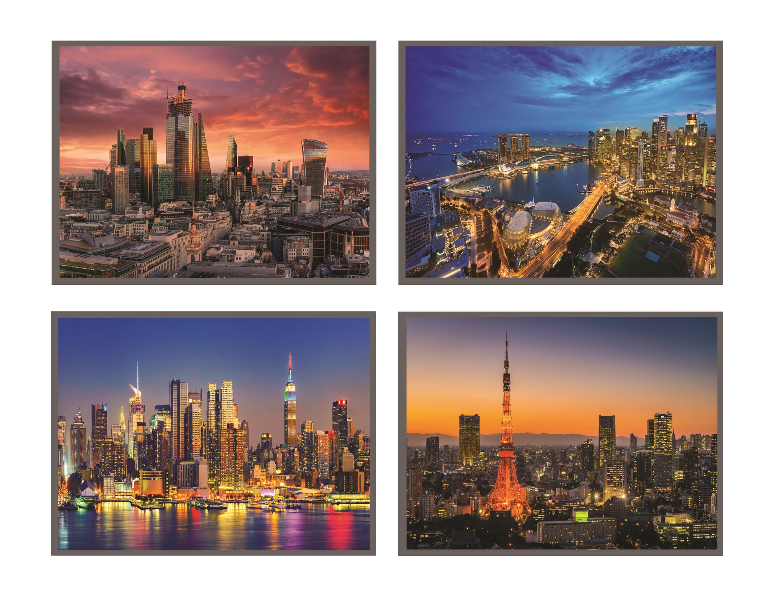 Amazon.com: PosterPapaa Jigsaw Puzzles, City of Lights, Pack of 4 ...