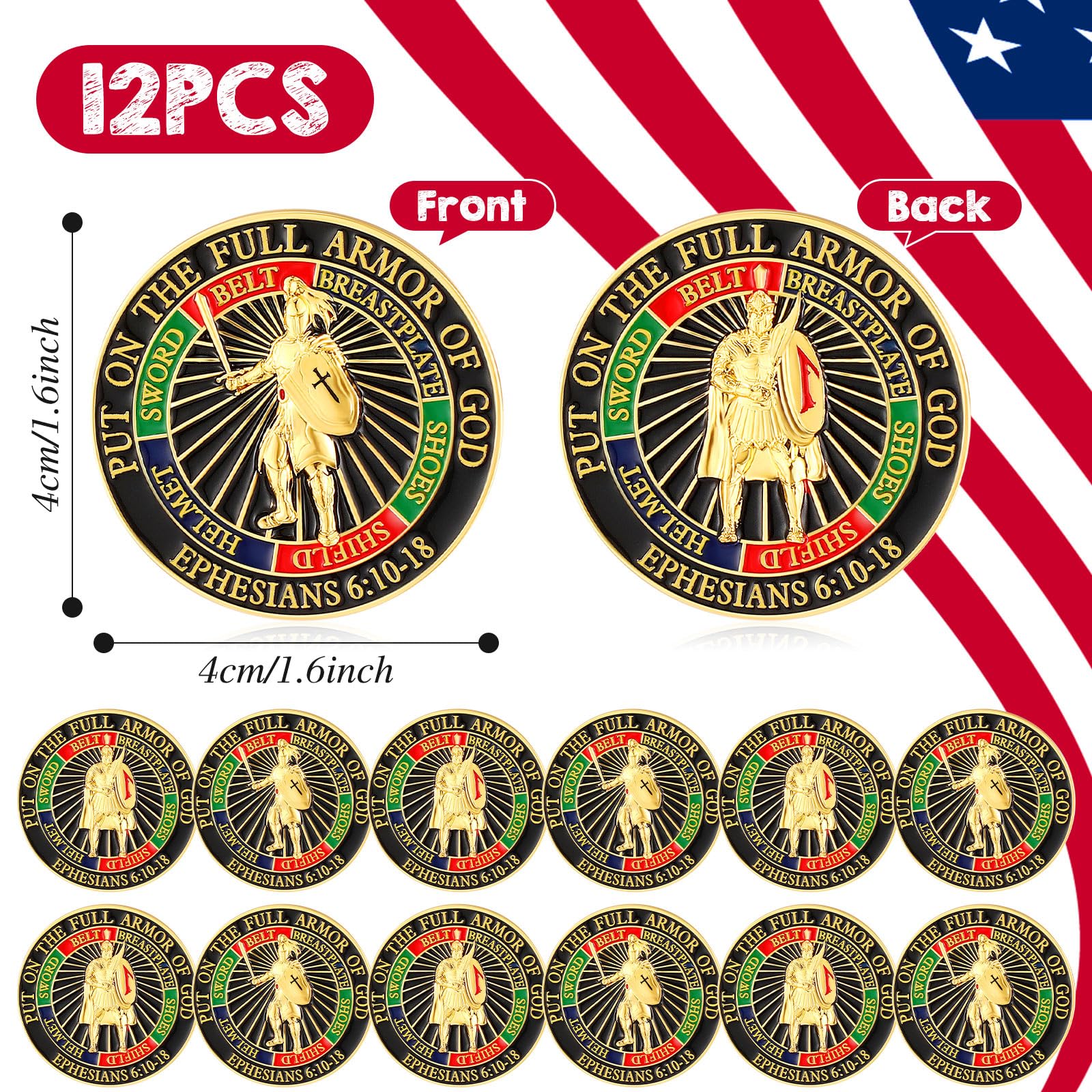 Snapklik.com : Lemosae 12 Pcs The Full Armor Of God Courage Challenge Coins