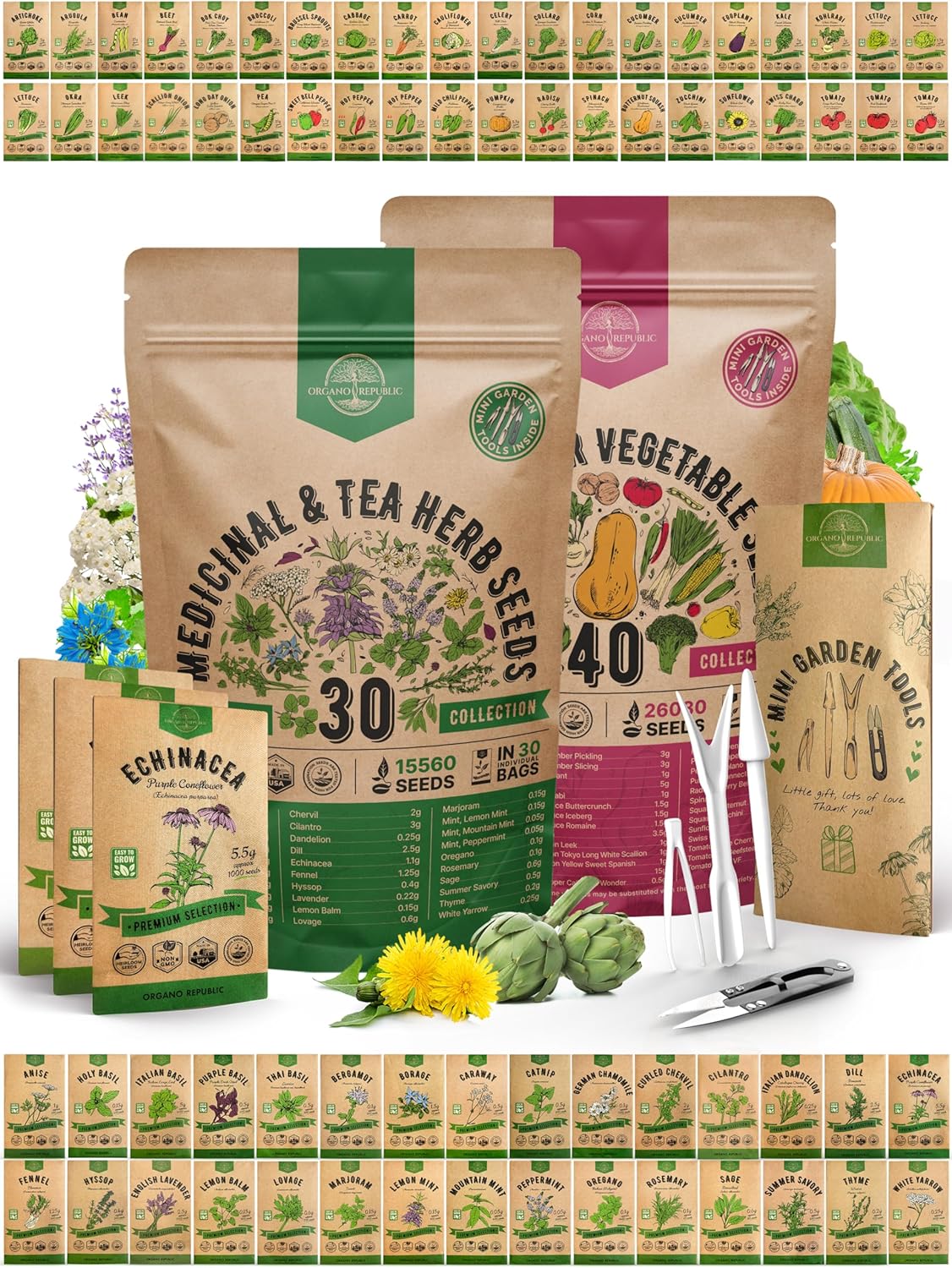 Amazon.com : 30 Medicinal & Tea Herb Seeds and 40 Vegetable Seeds ...