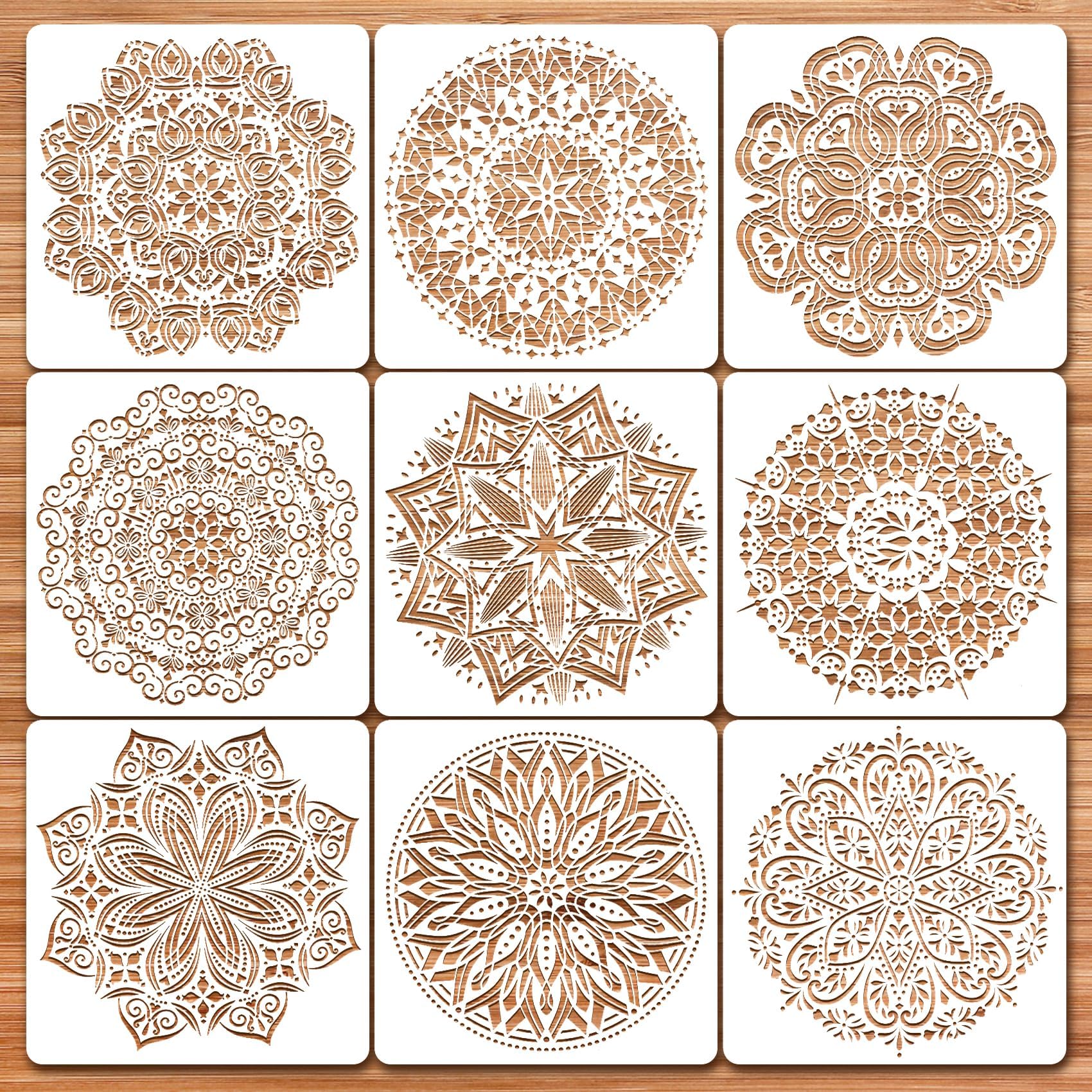 Amazon.com : Large Mandala Stencil 12x12 Inch - 9 Pack Mandala Stencils ...