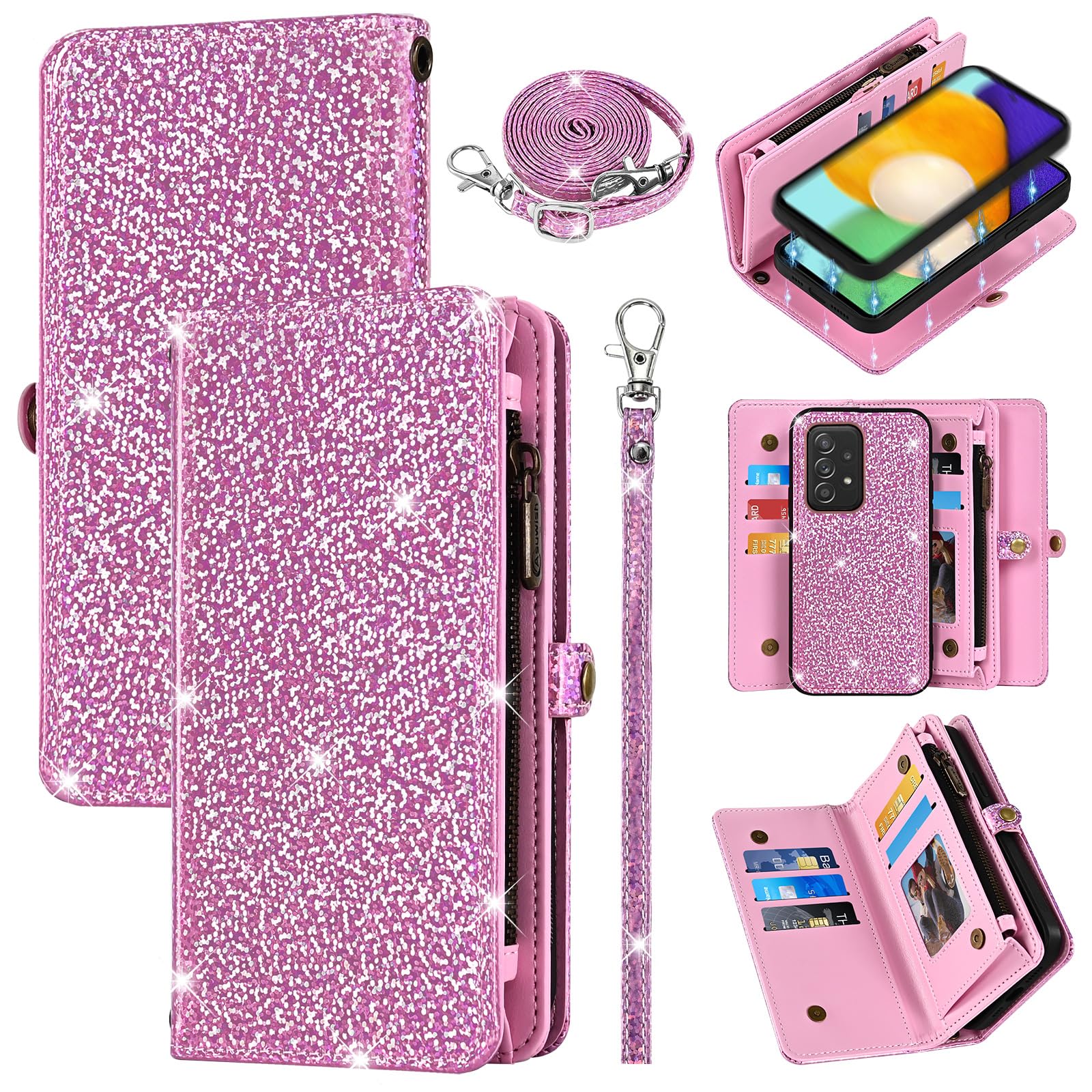 Amazon.com: Furiet Wallet Cover for Samsung Galaxy A52/A52S 5G with Detachable Cell Phone Case ...