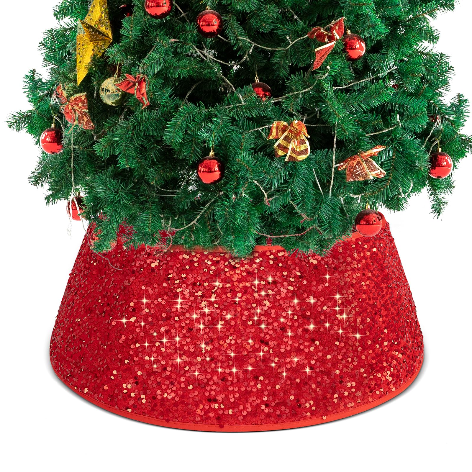 Amazon.com: Christmas Tree Collar: Luxurious Velvet Red Tree Ring Skirt ...