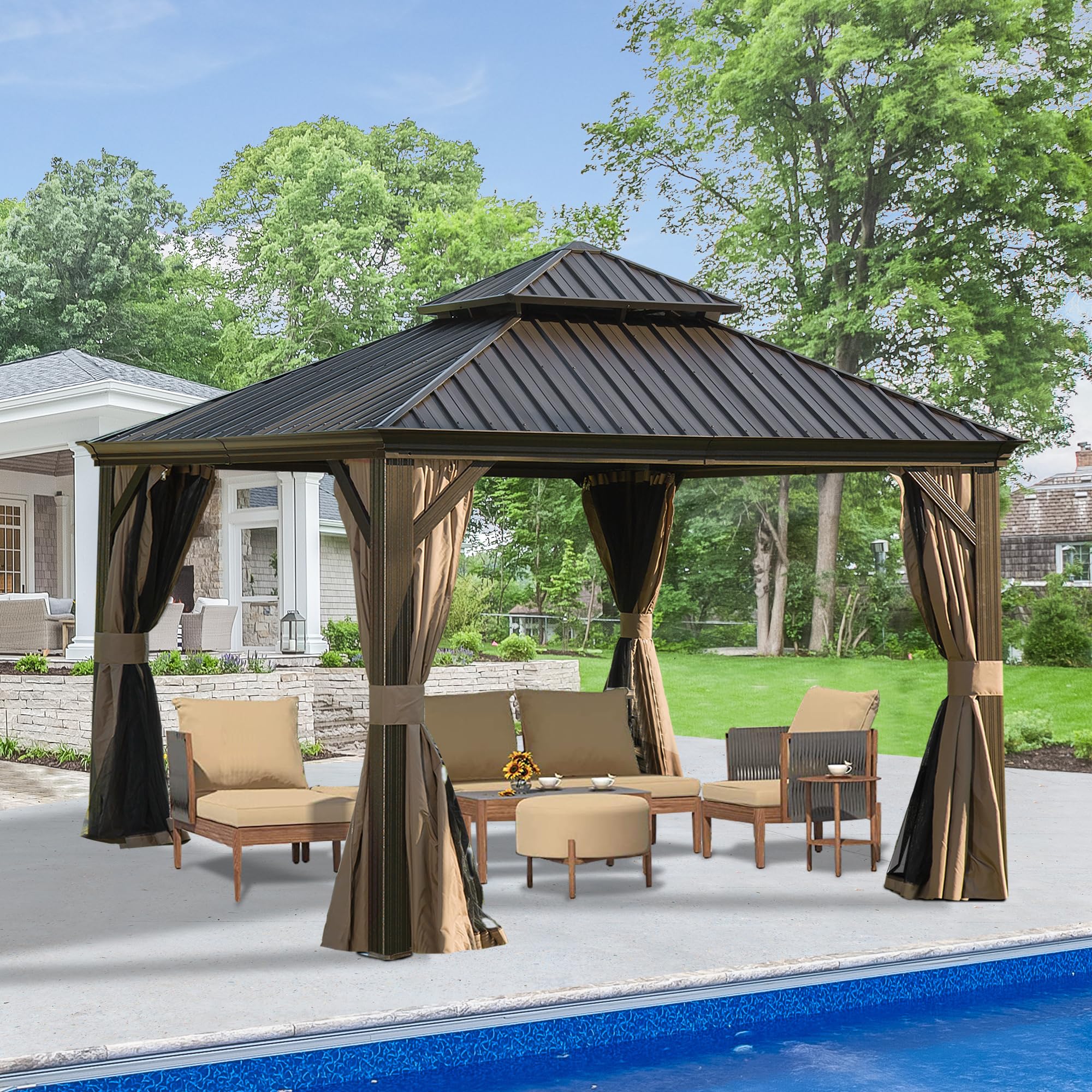 Domi 12' X 12' Hardtop Gazebo, Upgraded Metal Gazebo with Drainage ...