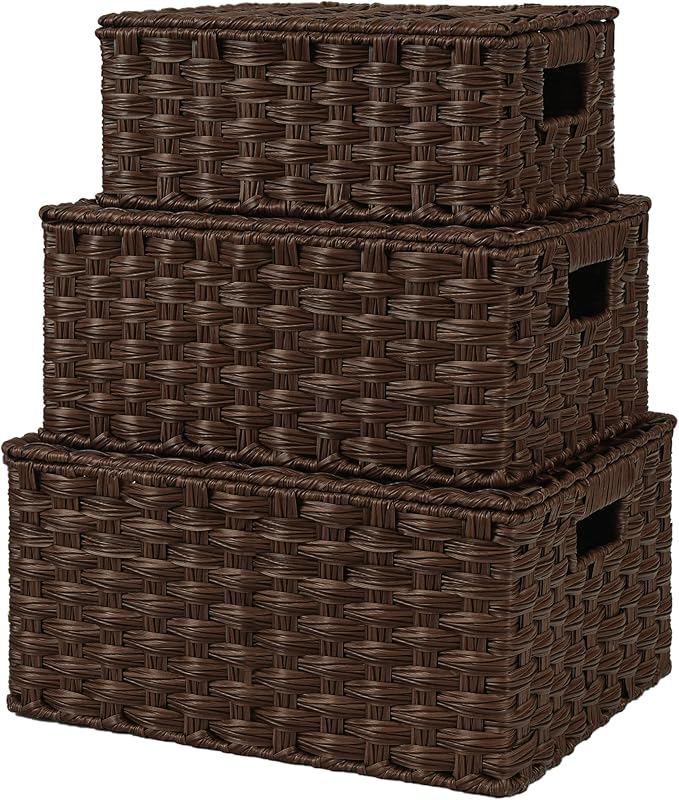GRANNY SAYS Wicker Storage Baskets for Shelves, Set of 3 Decorative ...