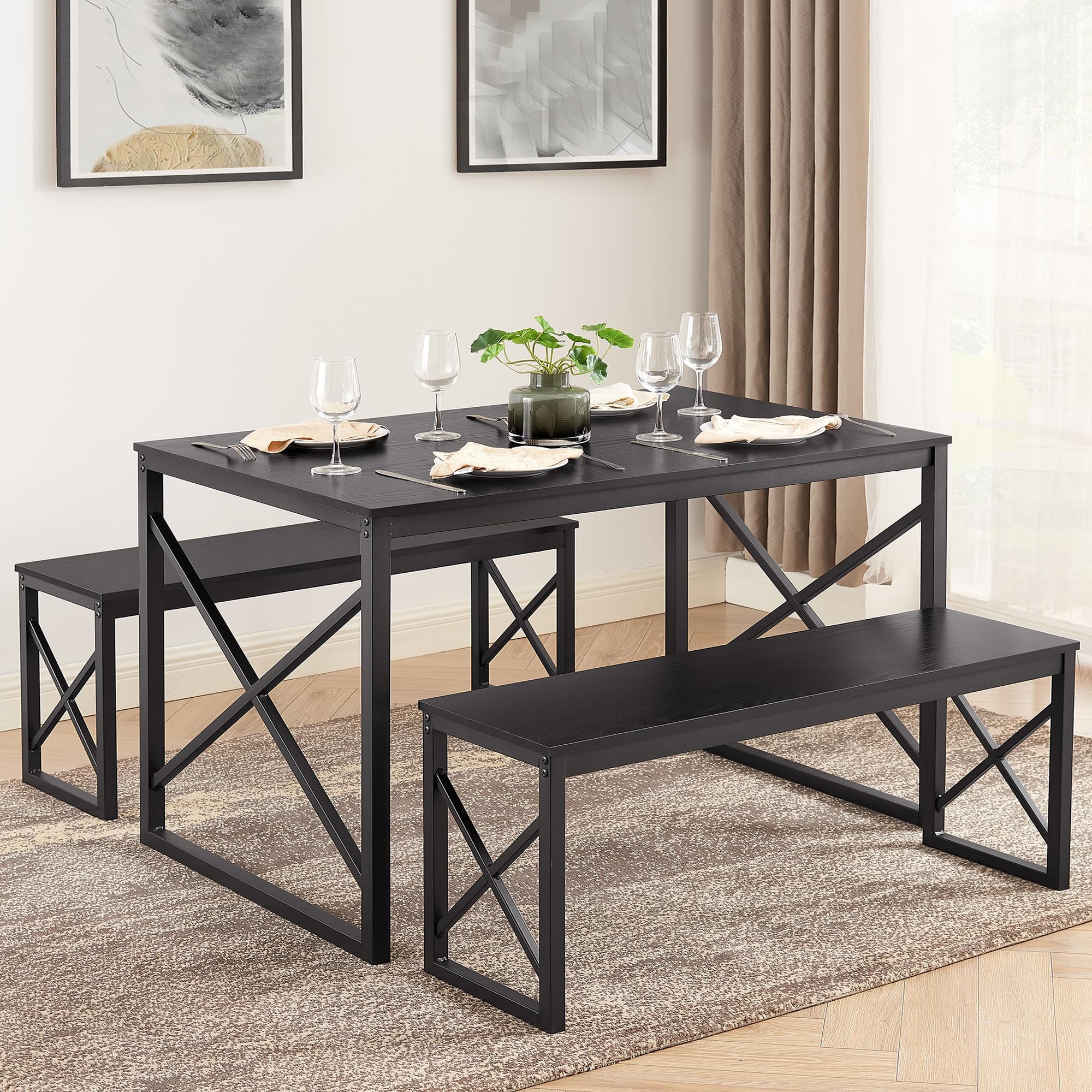 Amazon.com - JUMMICO 43.3" Dining Table Set for 4, Kitchen Table with ...