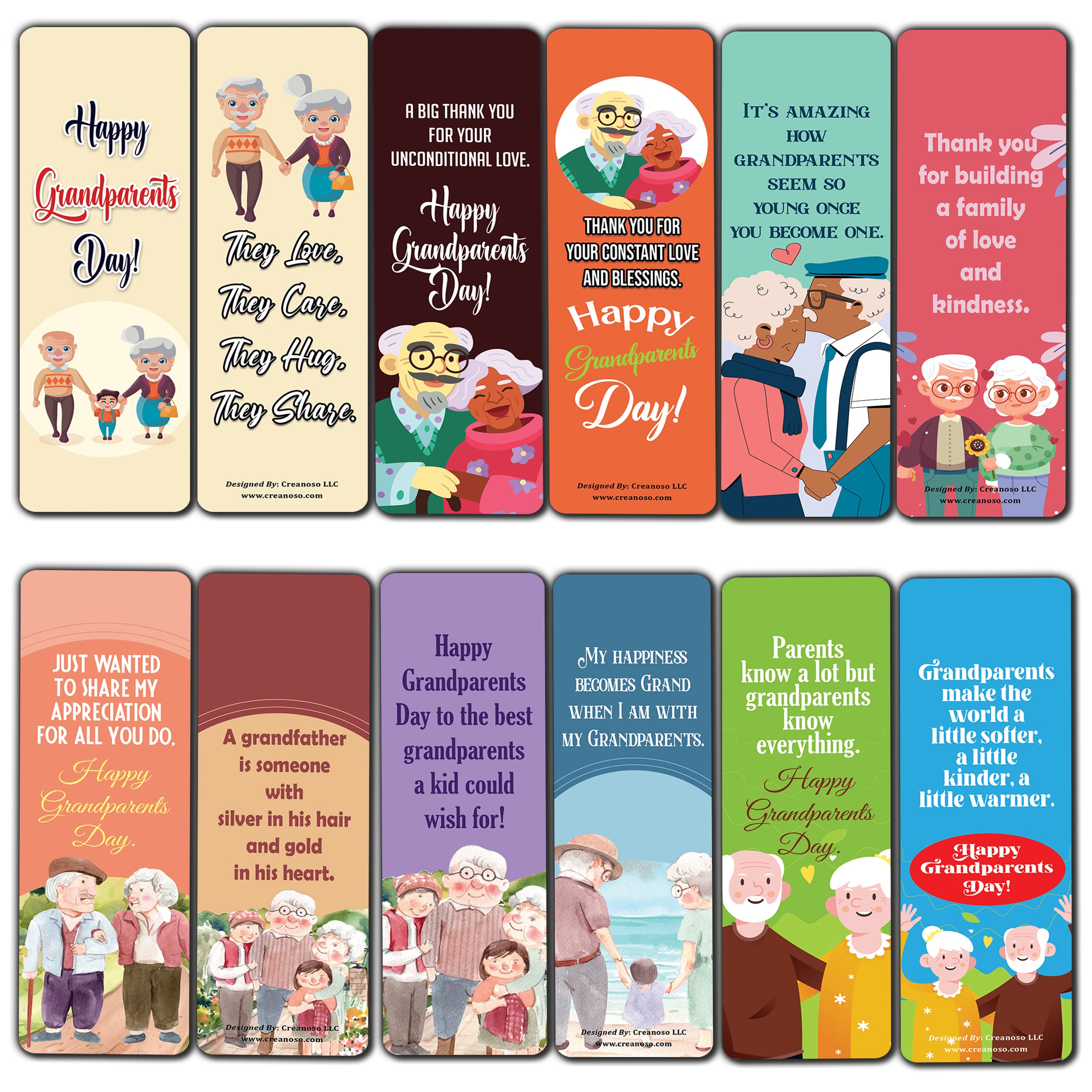Amazon.com: Creanoso Grandparents Day Bookmarks (2-Sets X 6 Cards ...