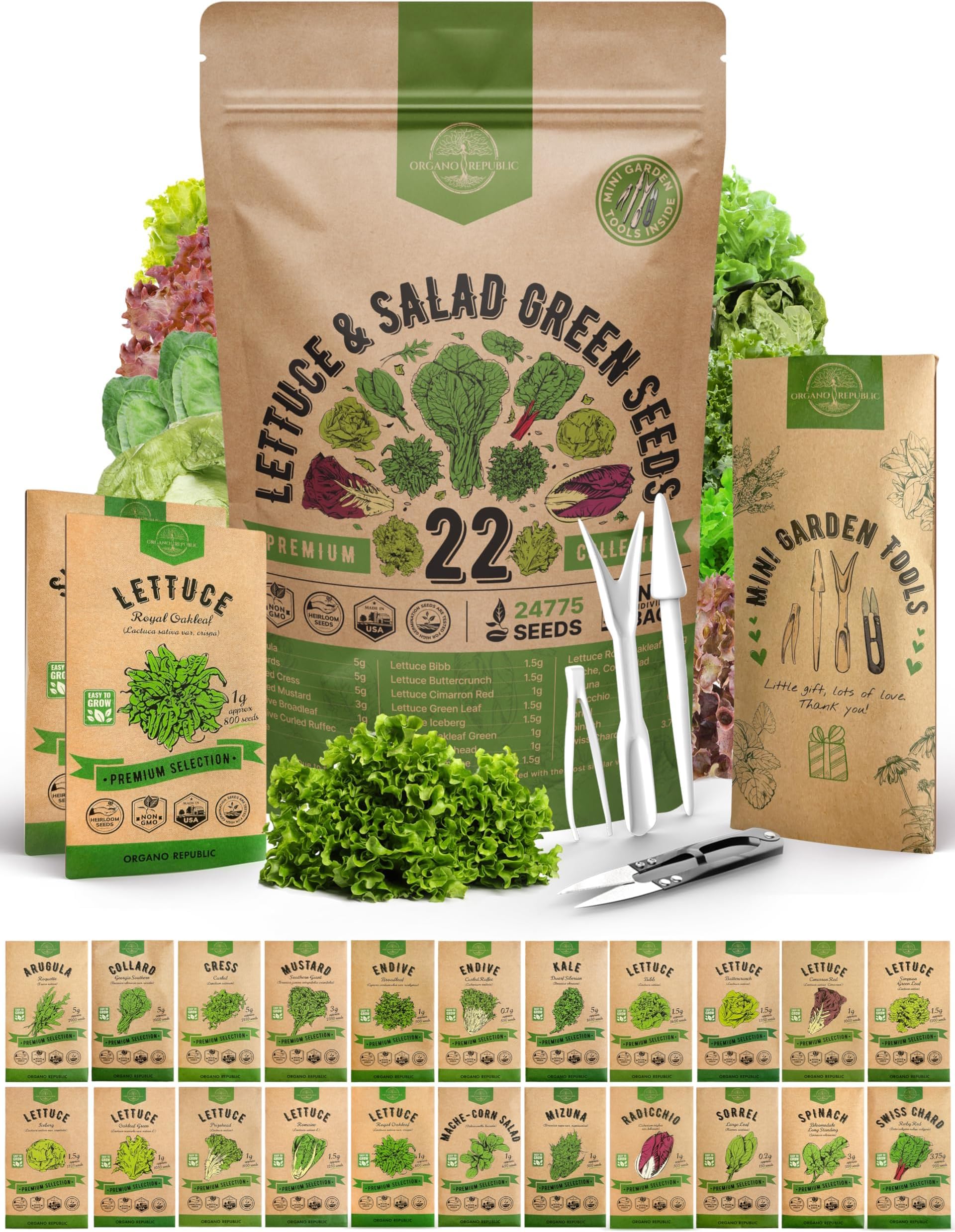 Amazon.com : 22 Lettuce & Salad Greens Seeds Variety Pack 24,700+ Non ...