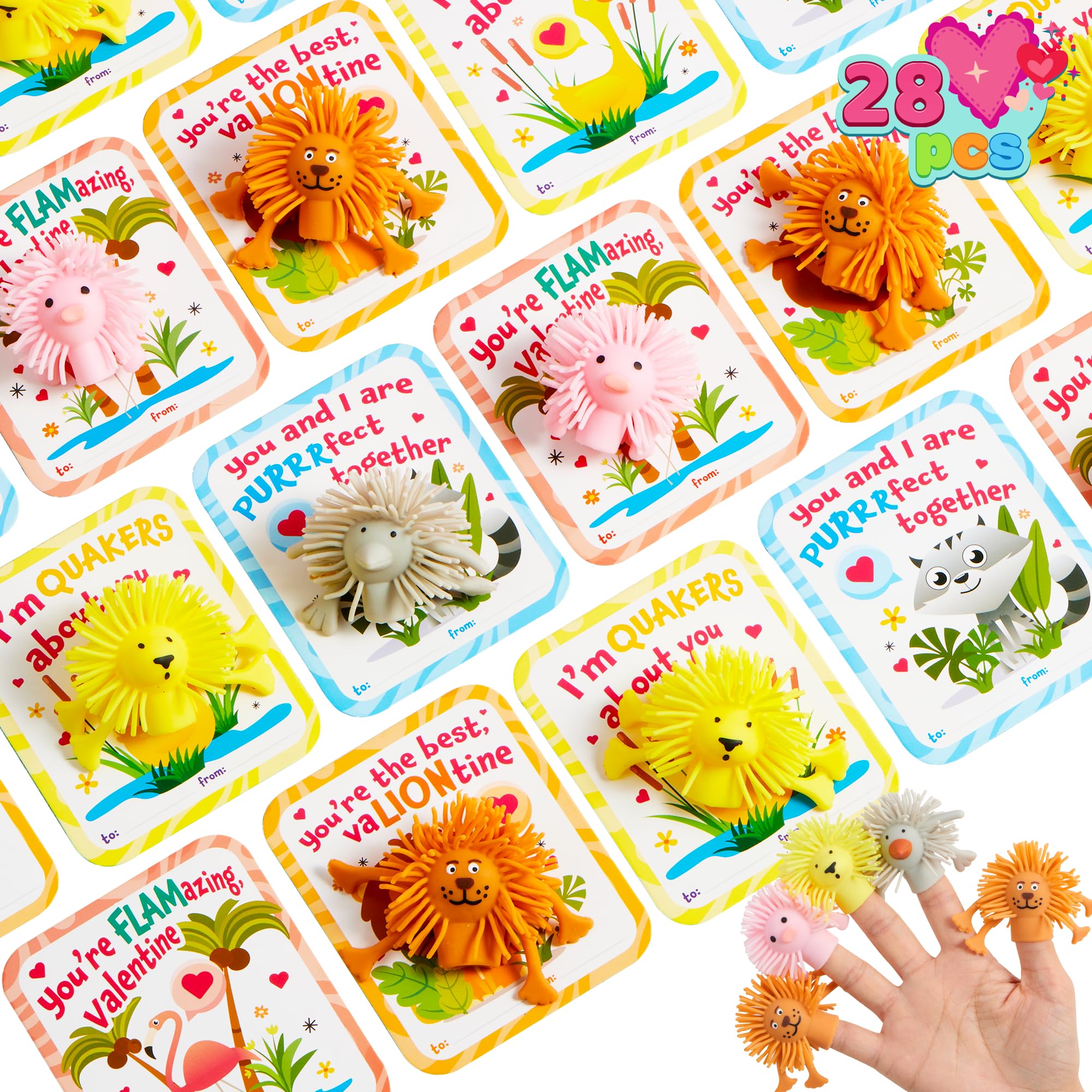 Amazon.com: JOYIN 28 Packs Valentines Day Animal Finger Puppets with ...