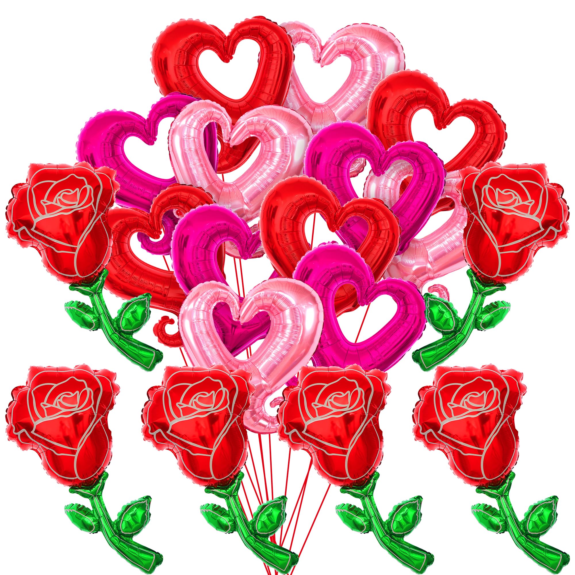 Amazon.com: KatchOn, Pink and Red Heart Balloons with Red Rose Balloons ...