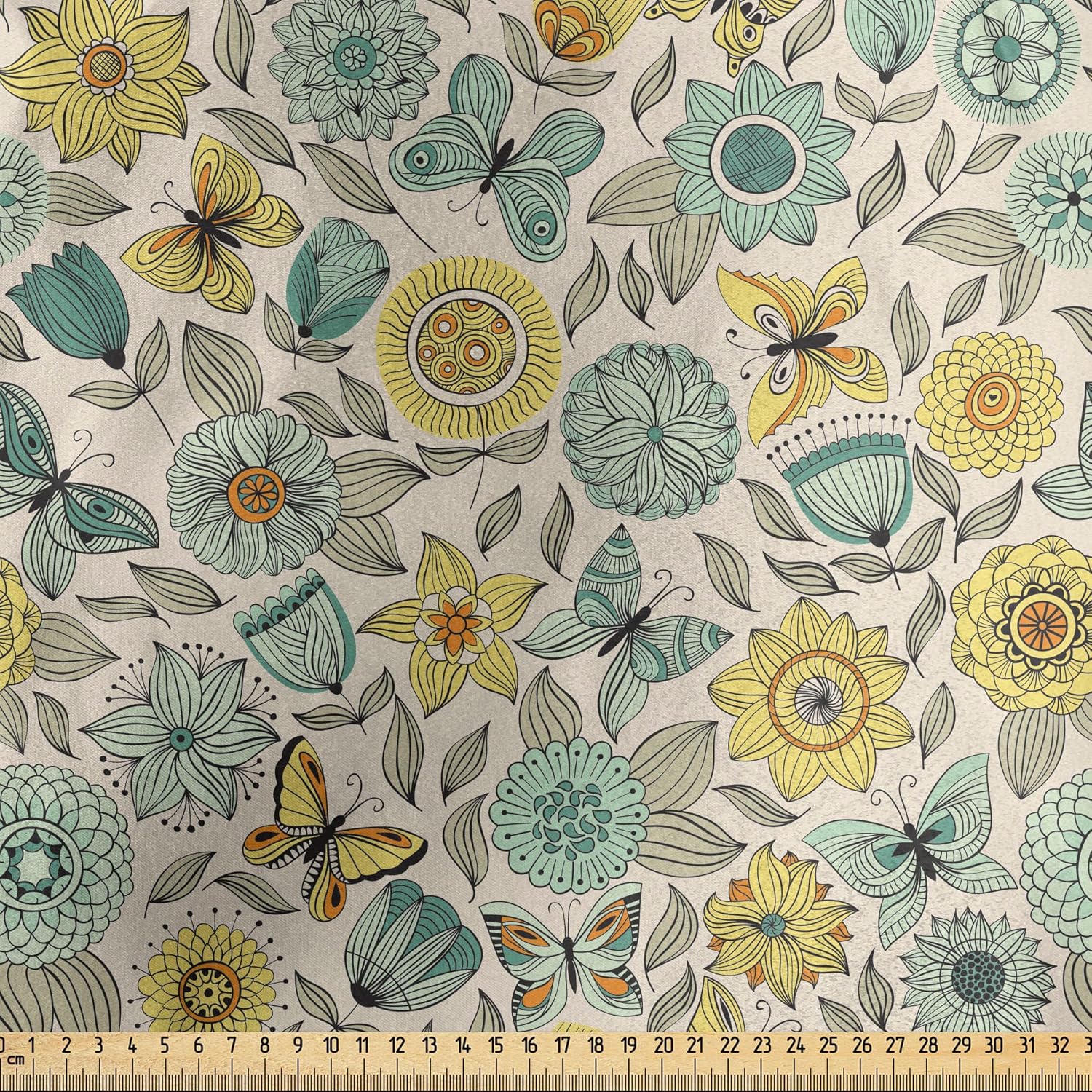 Ambesonne Spring Fabric by The Yard, Tangled Design of Ornate Butterfly ...
