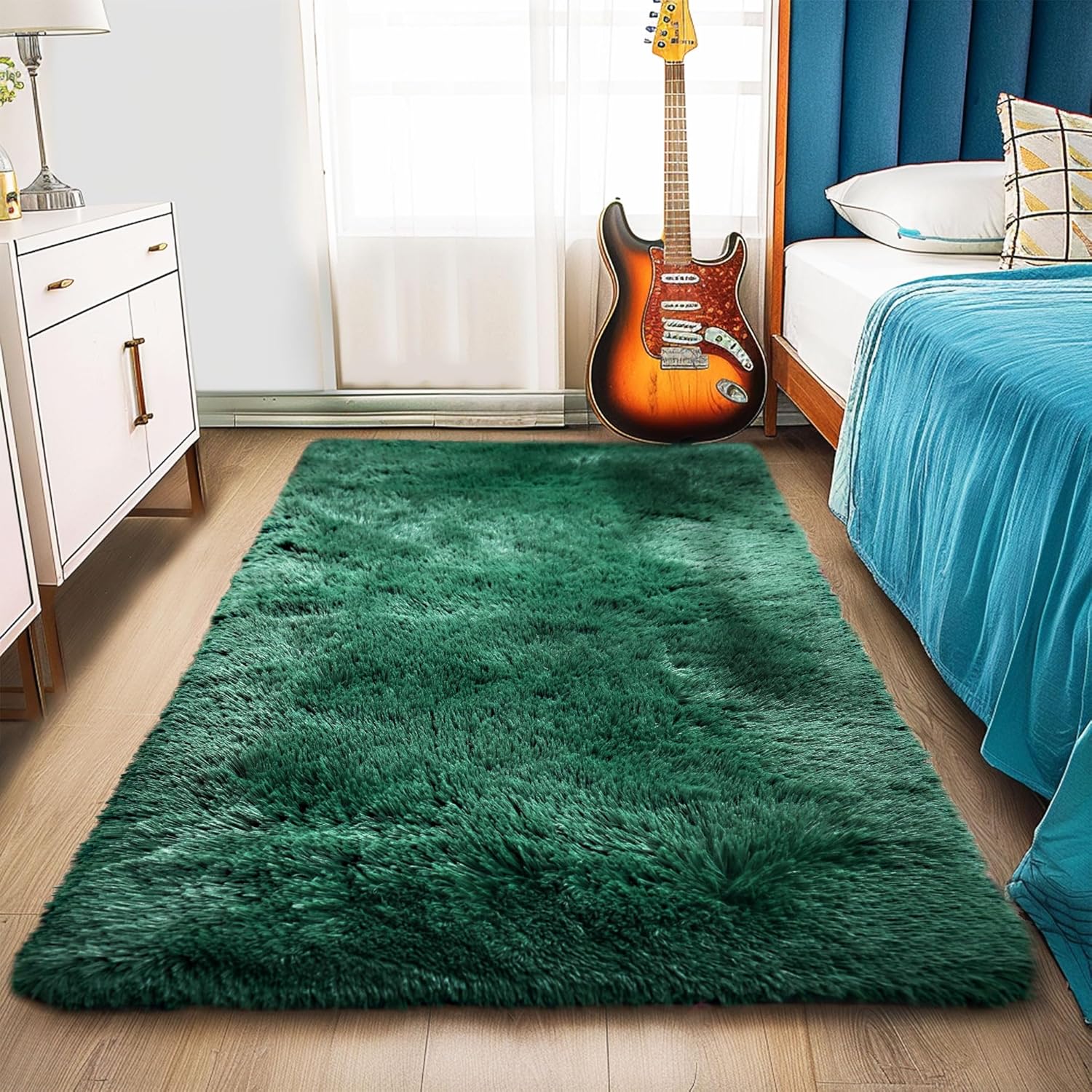 Amazon.com: Awaytail Fluffy Runner Rugs for Bedroom 2x4, Emerald Green ...