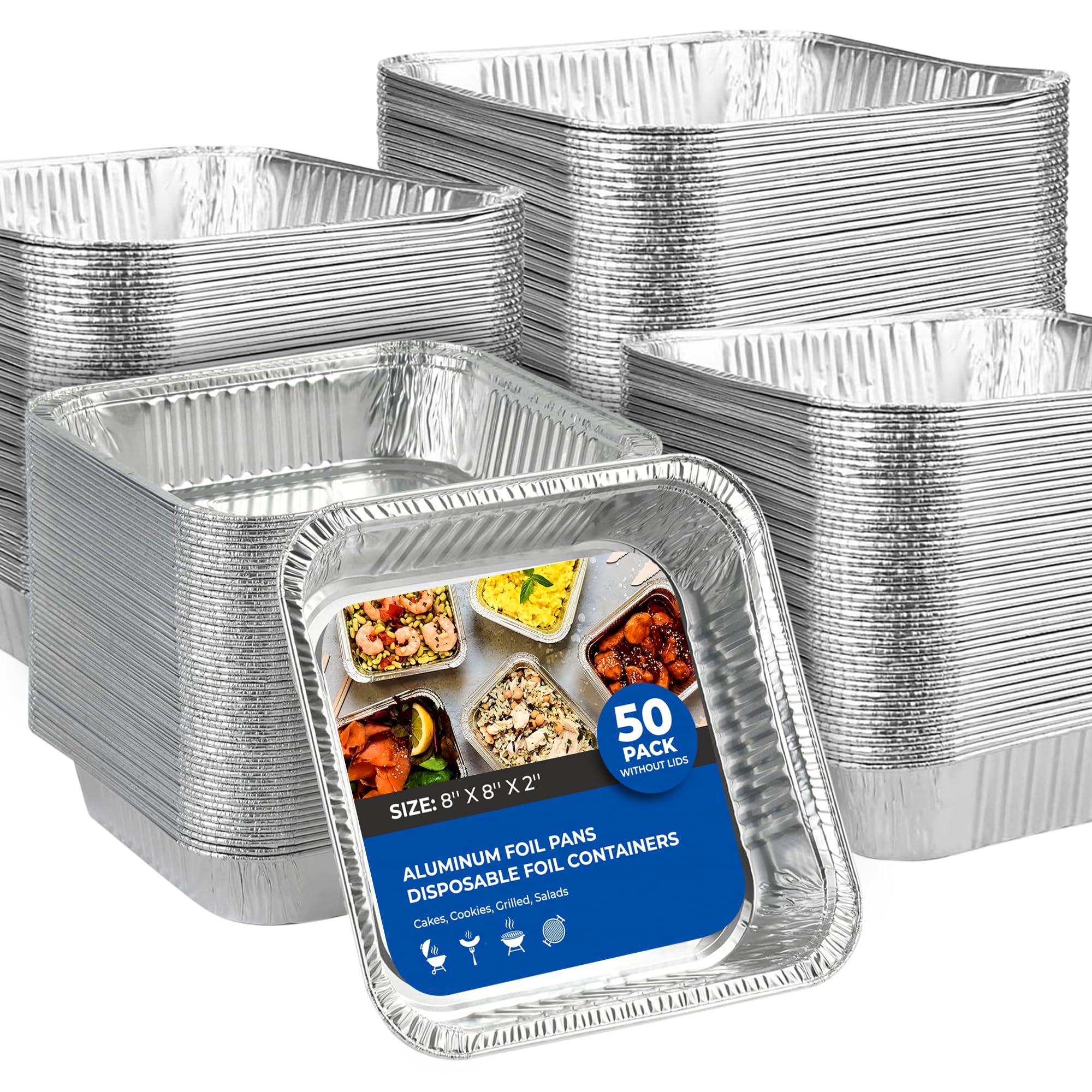 Amazon.com: Aluminum Pans 8x8 [50 Pack] Disposable Foil Pans Trays - 8 ...