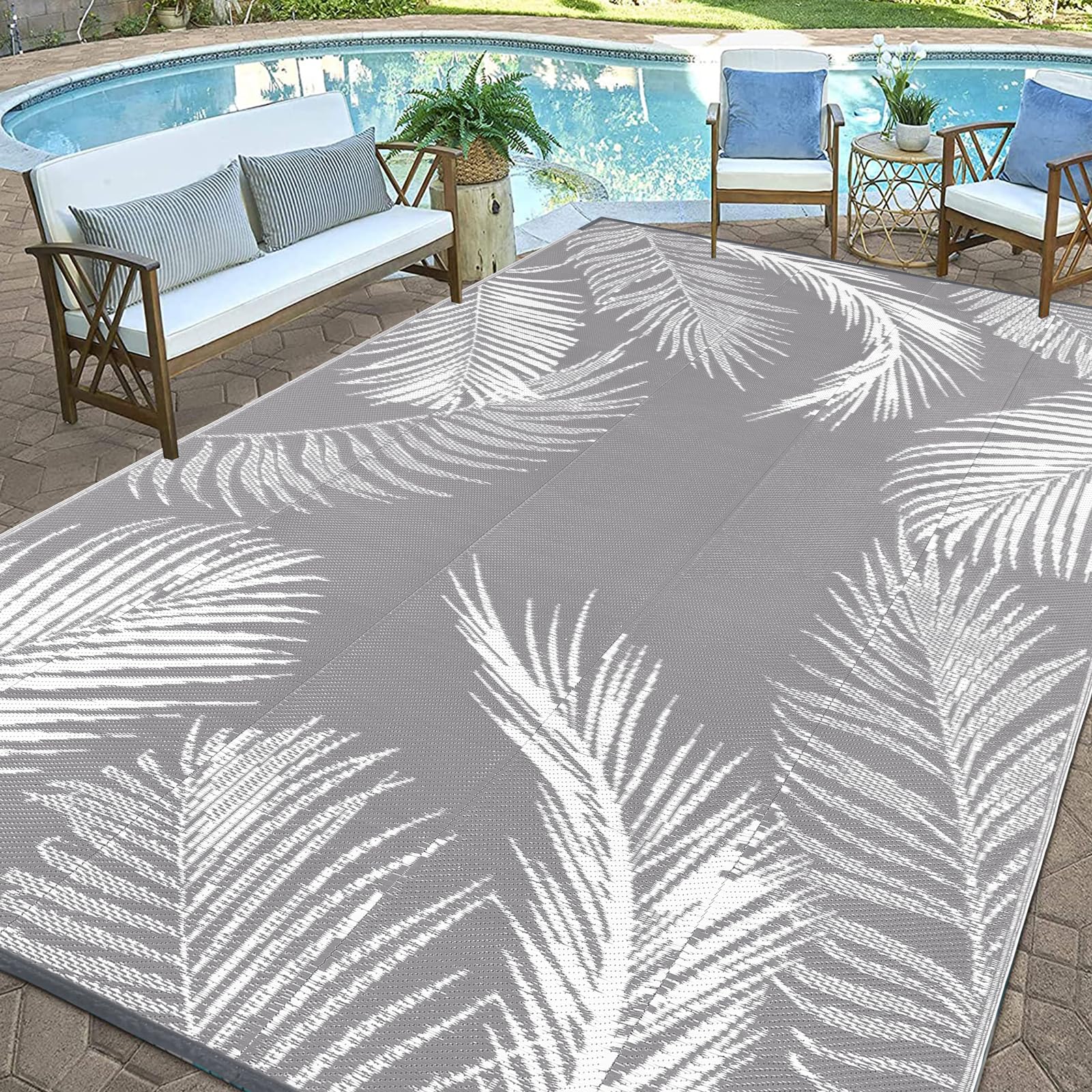 Pauwer Outdoor Rug Waterproof, 9'x12' Reversible Outdoor Plastic Straw ...