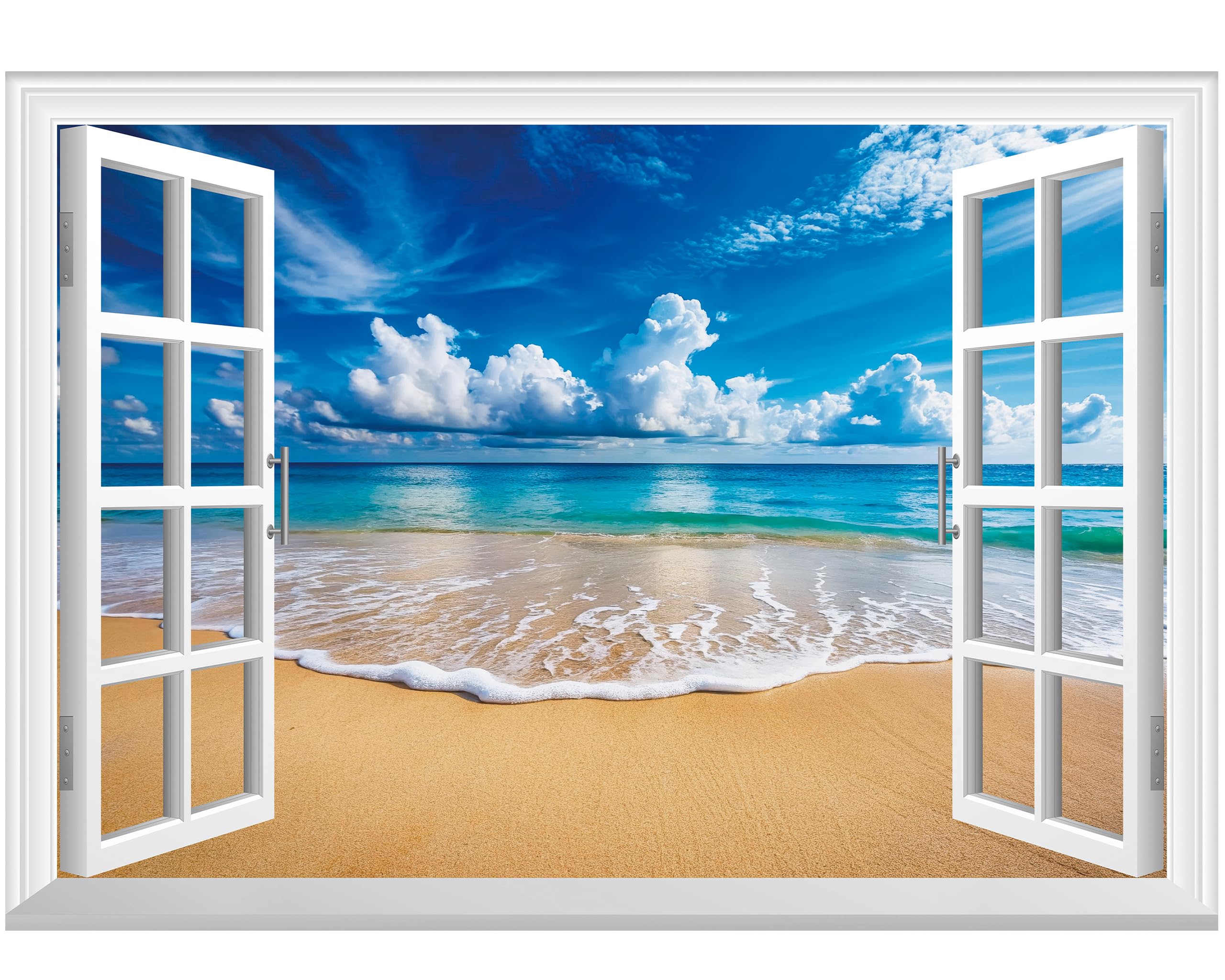 Amazon.com: FLFK Fake Window Wall Mural - Ocean Beach Faux Window Wall ...