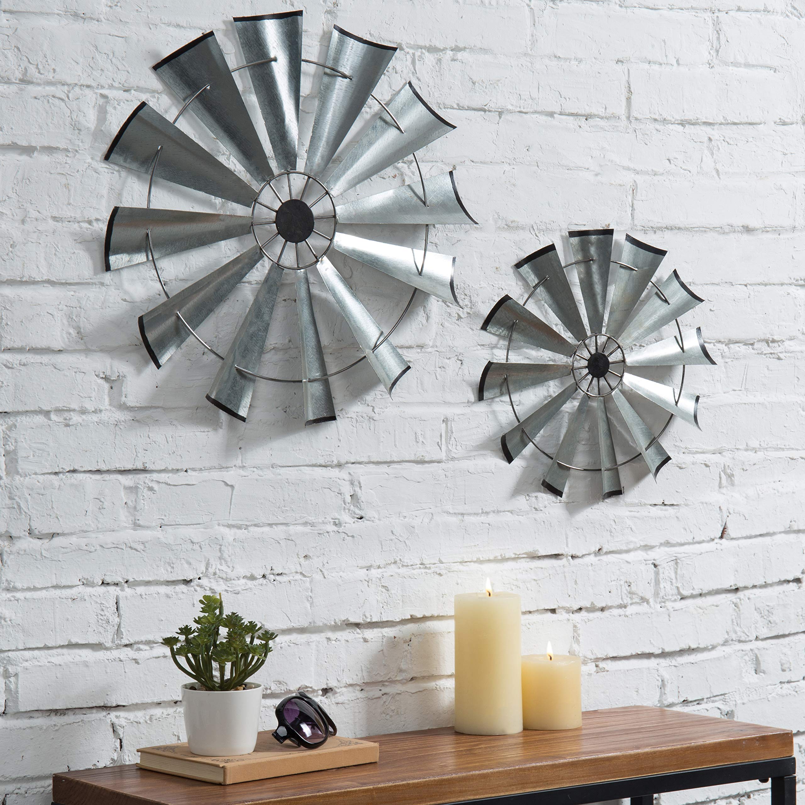 MyGift Galvanized Windmill Wall Decor, Vintage Silver Metal Windmill ...