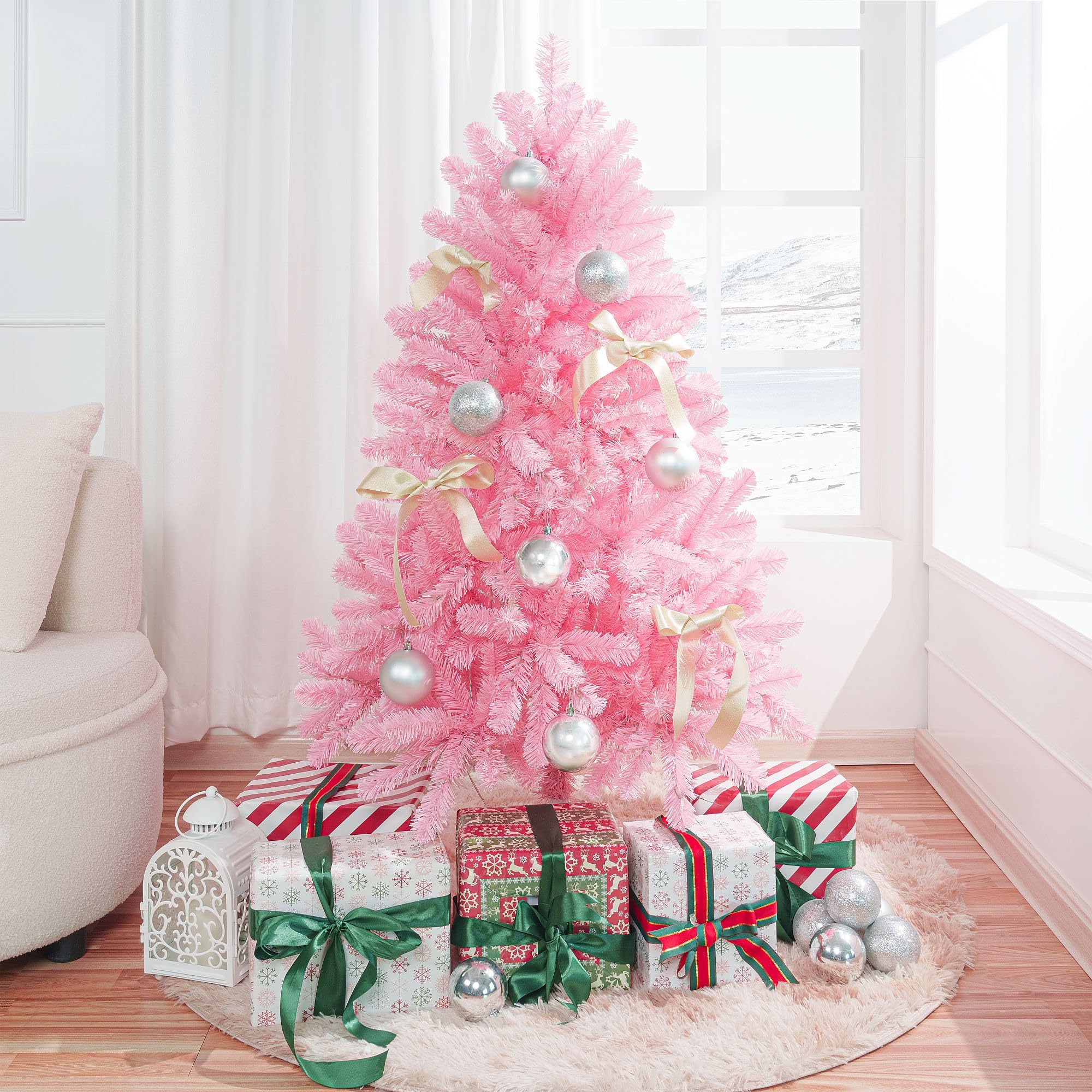 Amazon.com: Naomi Home 4.5ft Small Pink Christmas Tree with Lights ...