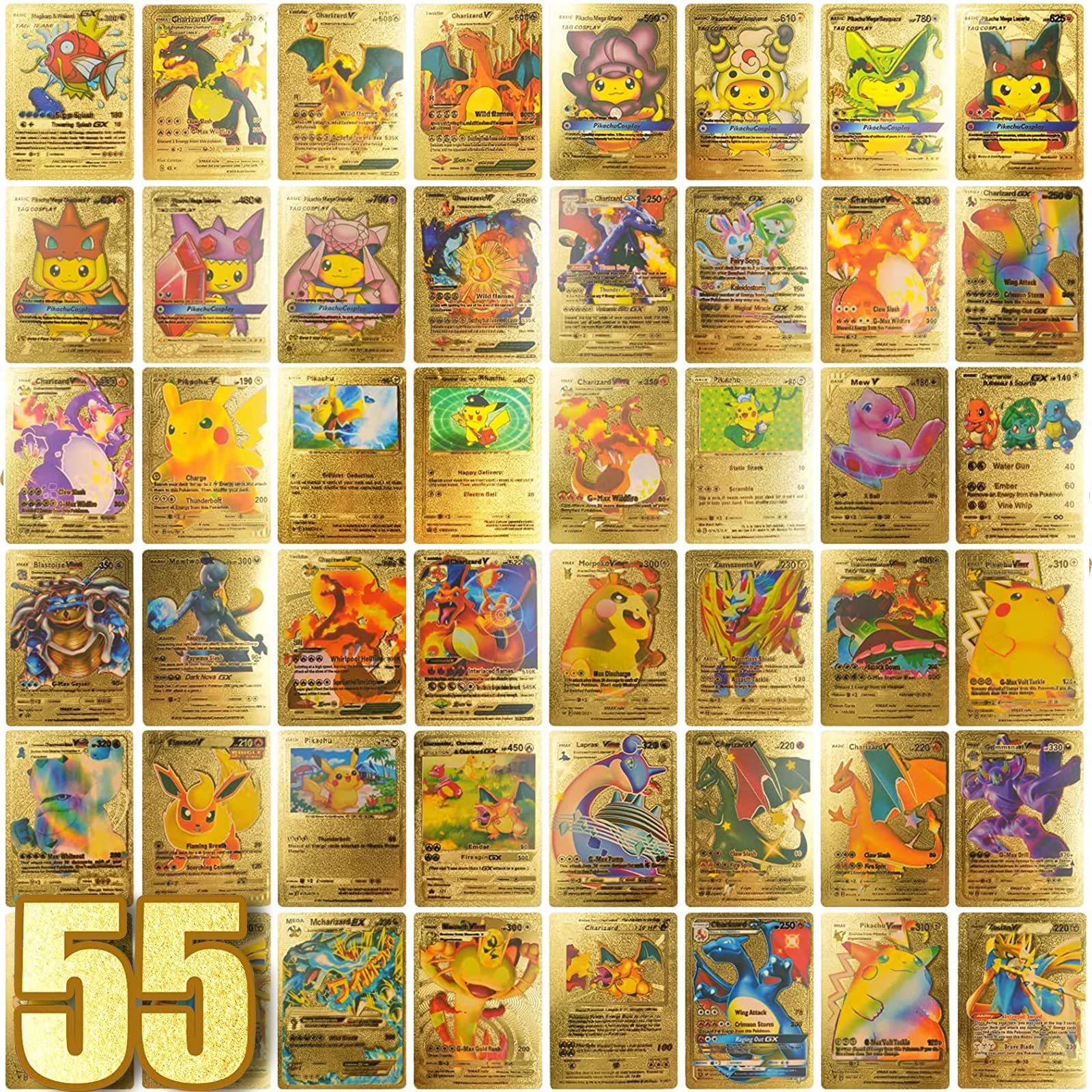Buy 55Pcs TCG Deck Box Gold Foil Card Assorted Cards Vmax Rare GX ...