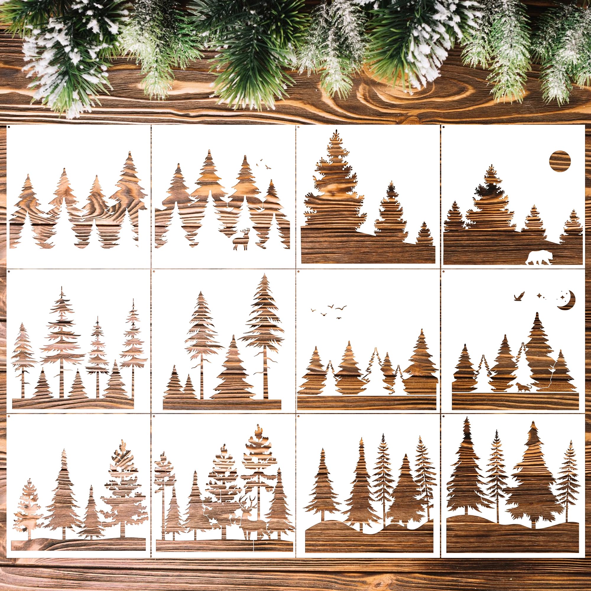 Amazon.com : Sitsink Forest Large Painting Stencils - 12 Pcs Mountain Tree Stencils for Painting ...
