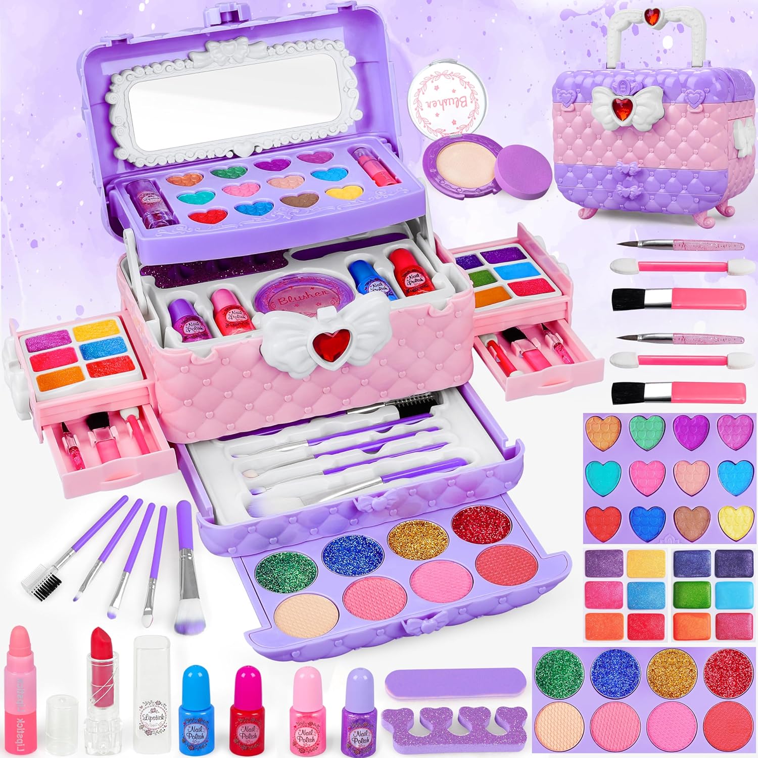 Amazon.com: 54 Pcs Kids Makeup Kit for Girls, Princess Real Washable ...