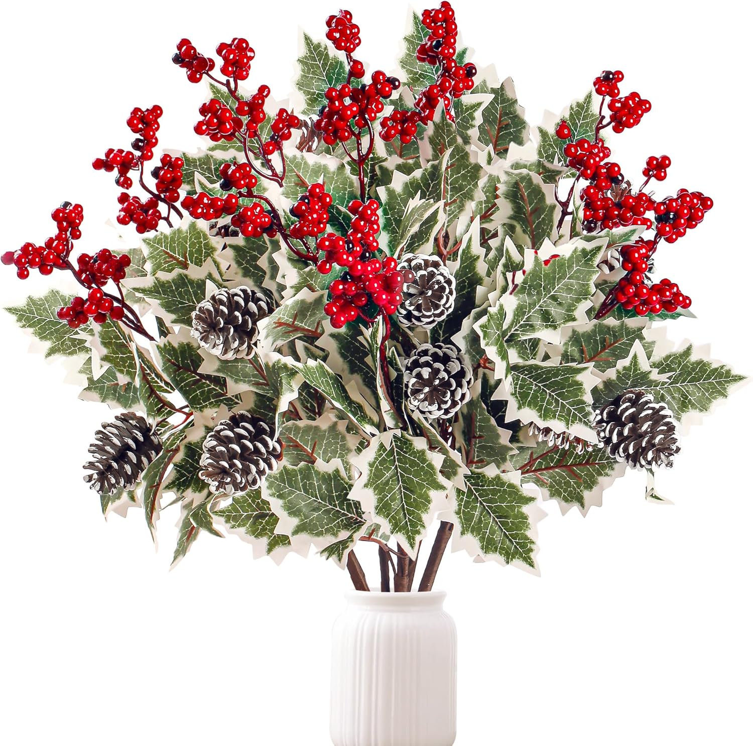 Amazon.com: Sggvecsy 6 Pack Artificial Christmas Flowers with Holly ...