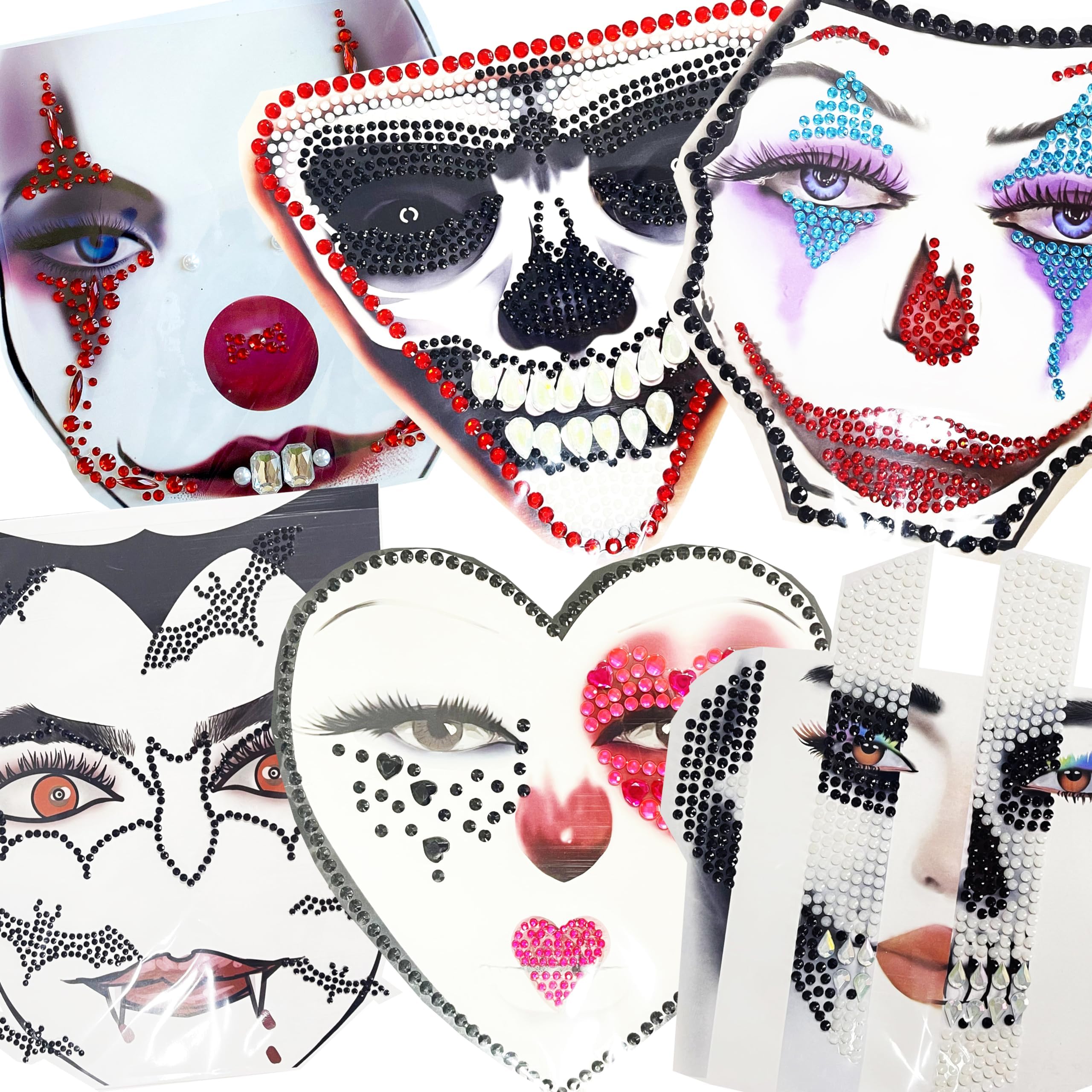 Amazon.com : Clown Face Jewels Fake QN Halloween Face Gems Skull Face ...
