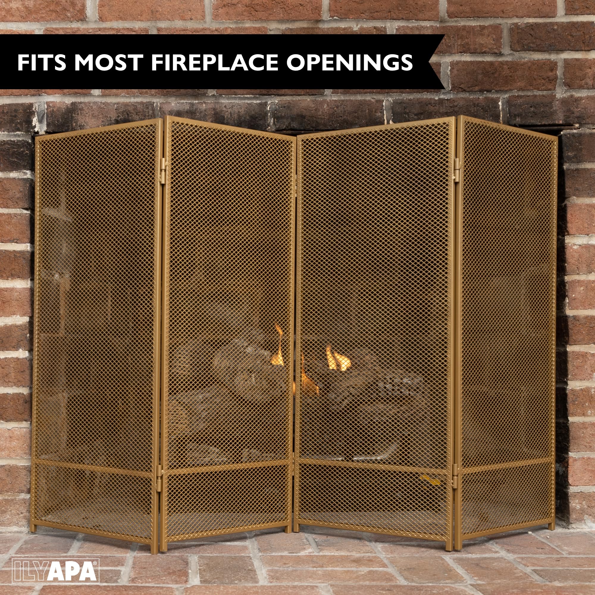 Ilyapa 4-Panel Metal Fireplace Screen for Wood Burning Fireplaces & Gas ...