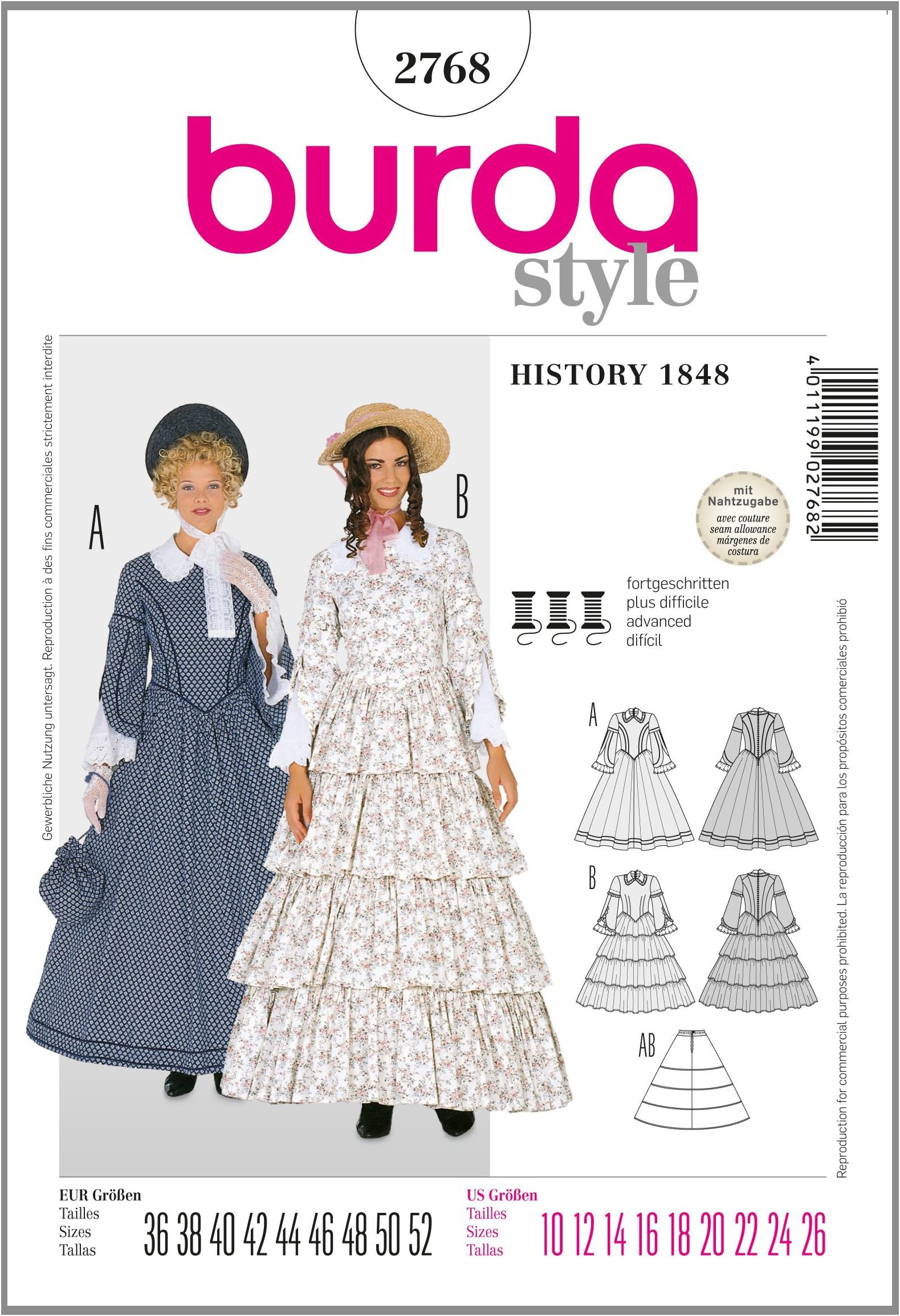 Amazon.com: OOP Burda Historical Costume Pattern 2768. Misses Szs 10;12 ...