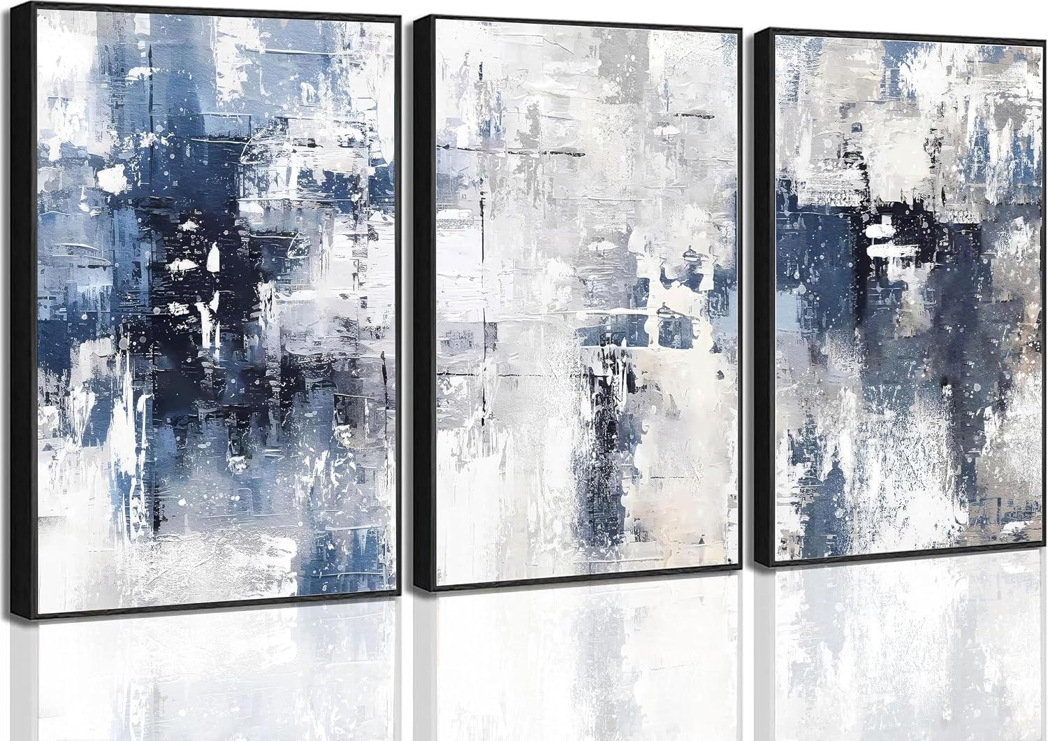 Amazon.com: 3 Pcs Black Frame Navy Blue Abstract Canvas Wall Art Modern ...