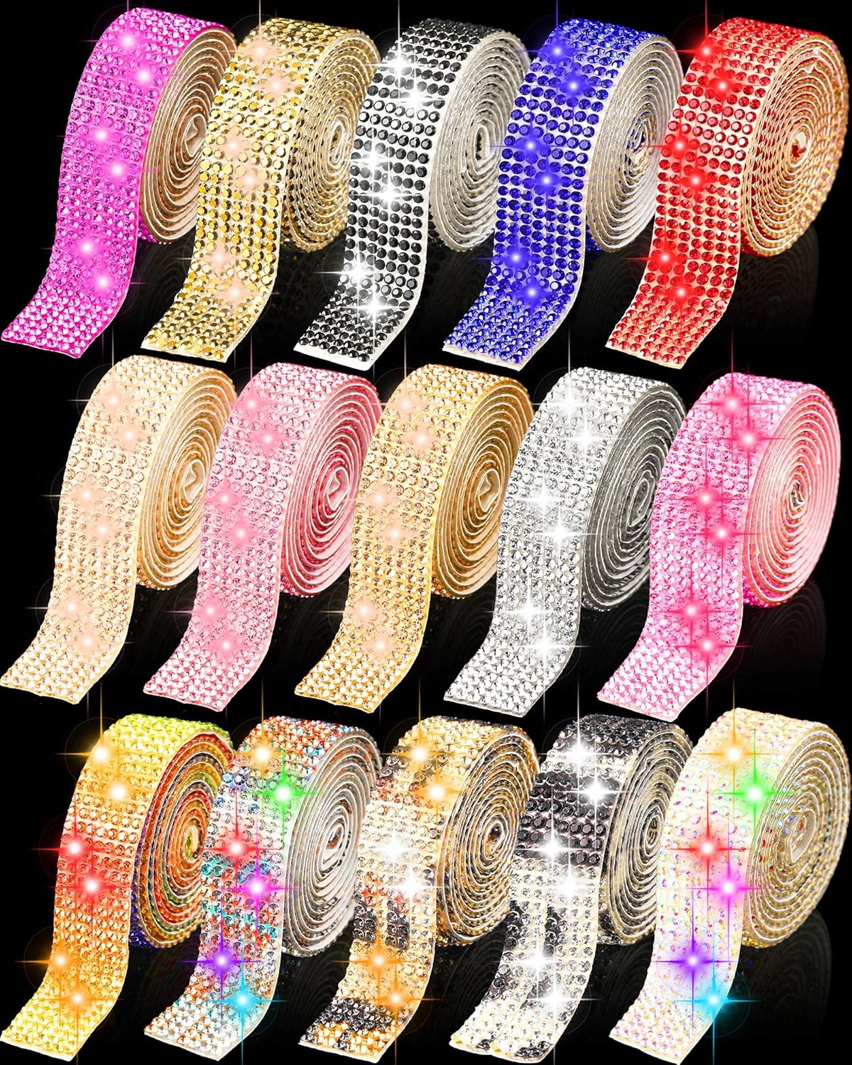 Amazon.com: 15 Roll Self Adhesive Crystal Rhinestone Ribbon Strips ...