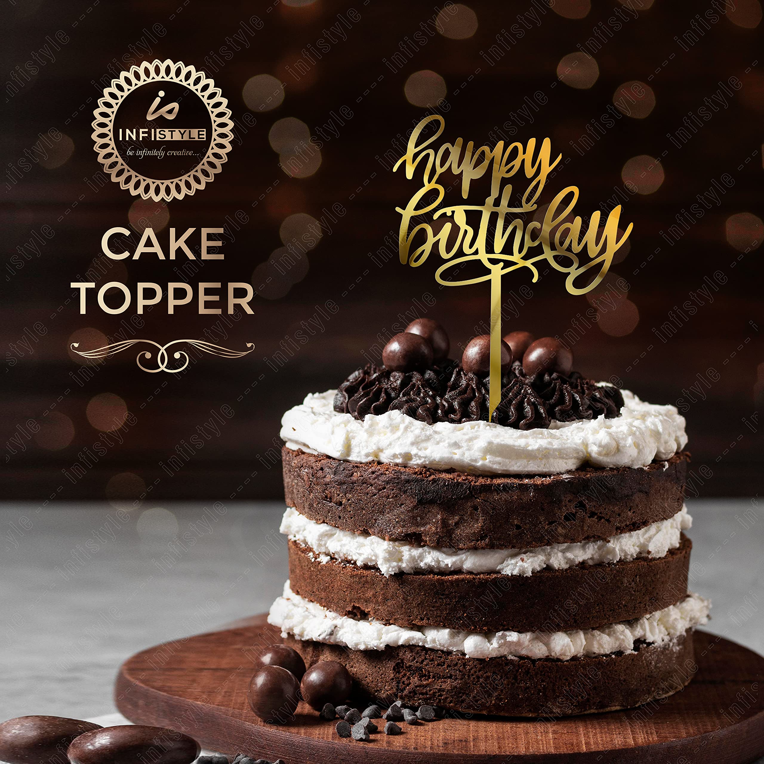 Buy Infistyle Cake Toppers Happy Birthday Cake Toppers Golden Toppers ...