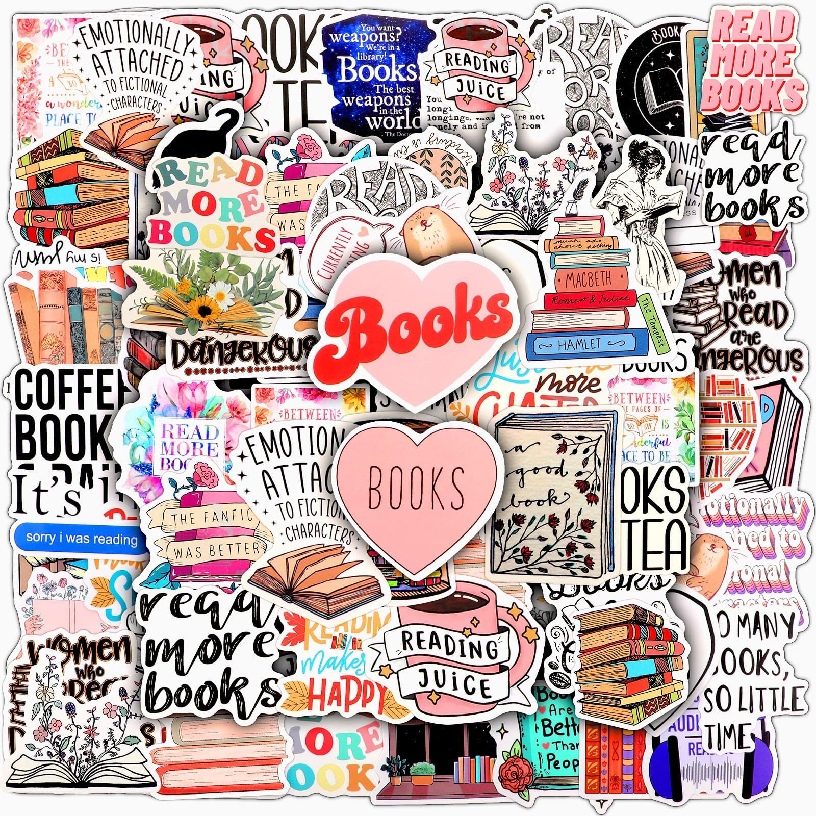 Amazon.com: Kosiz 200 Pcs Book Lovers Stickers Waterproof Reading ...